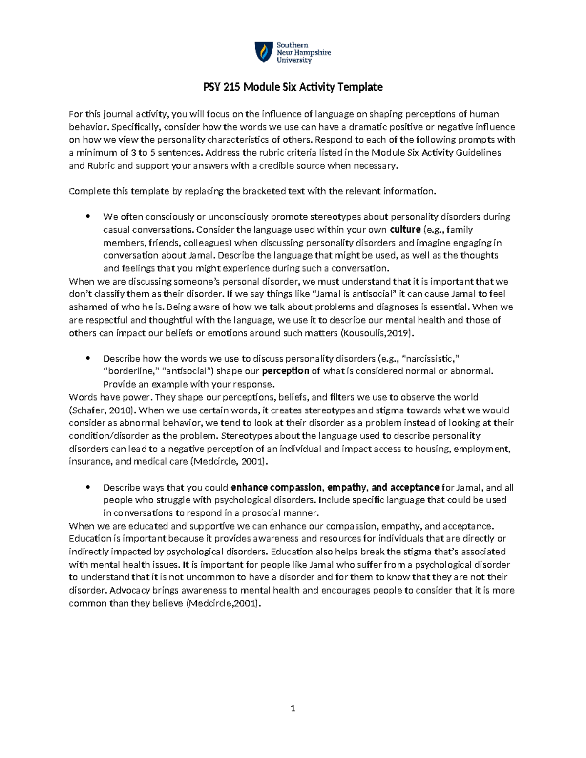 PSY 215 Module Six Activity Template - PSY 215 Module Six Activity ...