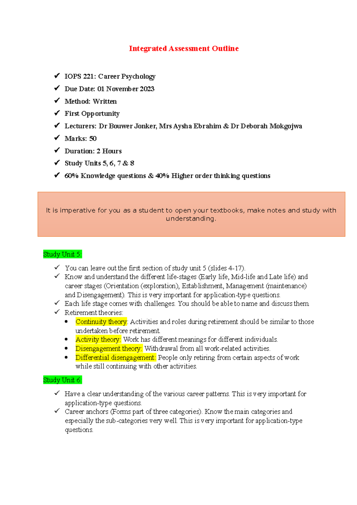 Integrated Assessment Outline 2023 IOPS 221 Updated - Integrated ...