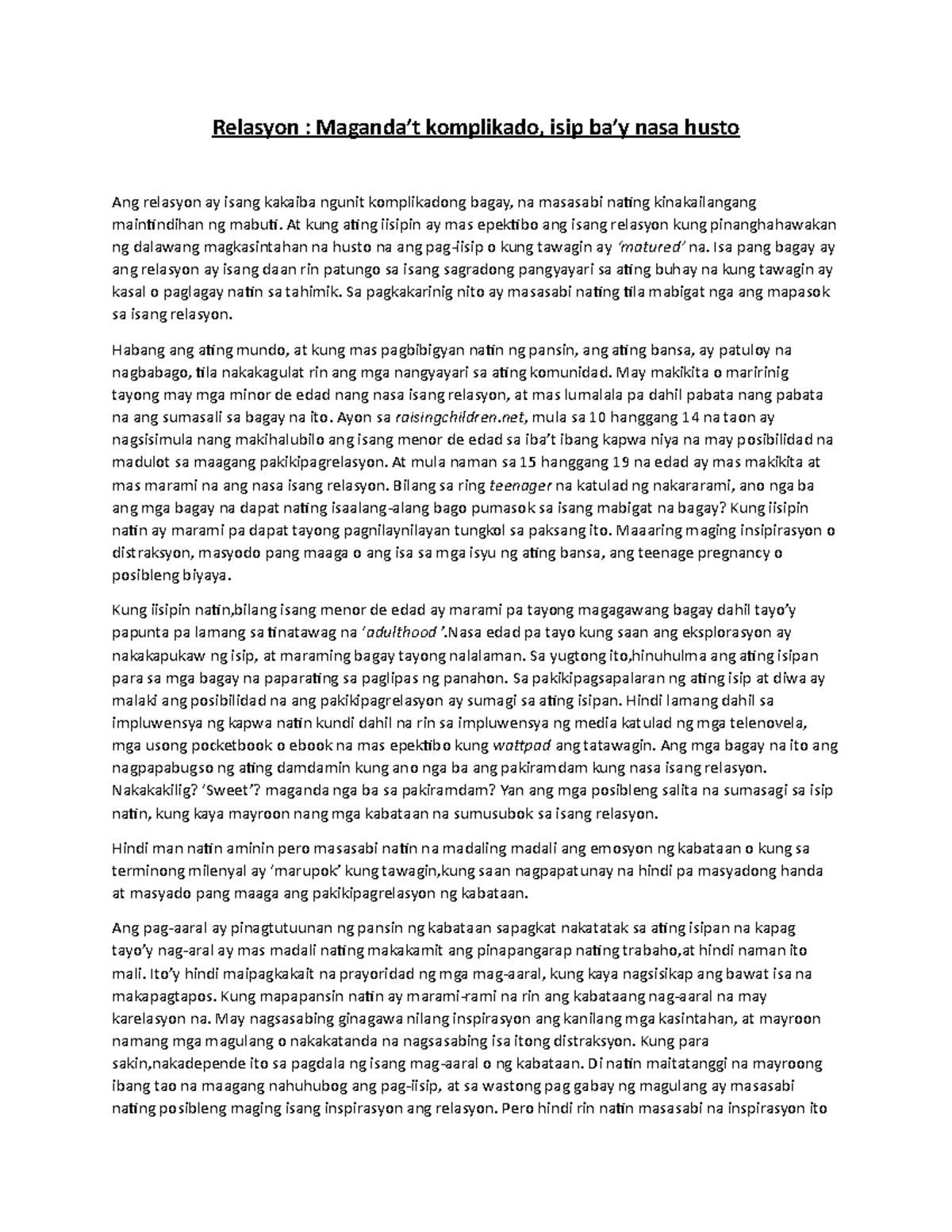Talumpati sa Komunikasyon - Essay or Speech - Module Activity ...
