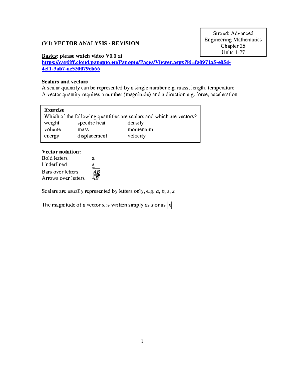 Vector analysis notes V1 - (V1) VECTOR ANALYSIS - REVISION Basics ...