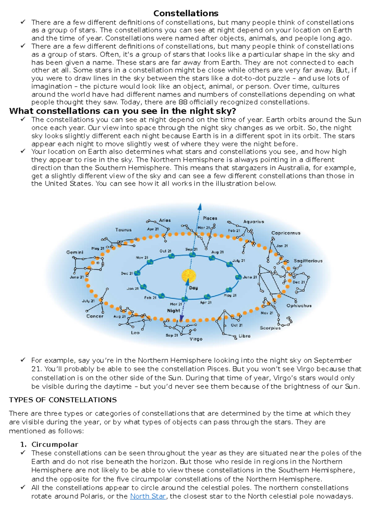 Constellations - Earth Science - Constellations There are a few ...