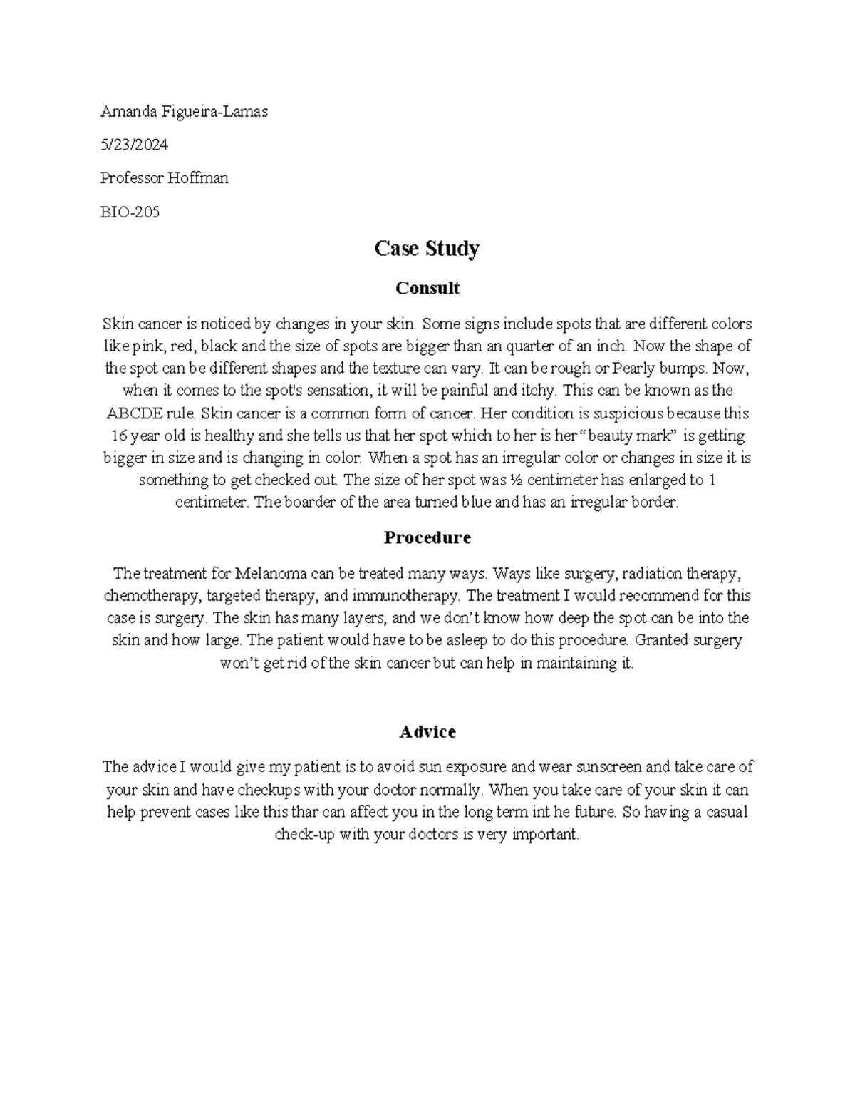 Case study - Amanda Figueira-Lamas 5/23/ Professor Hoffman BIO- Case ...