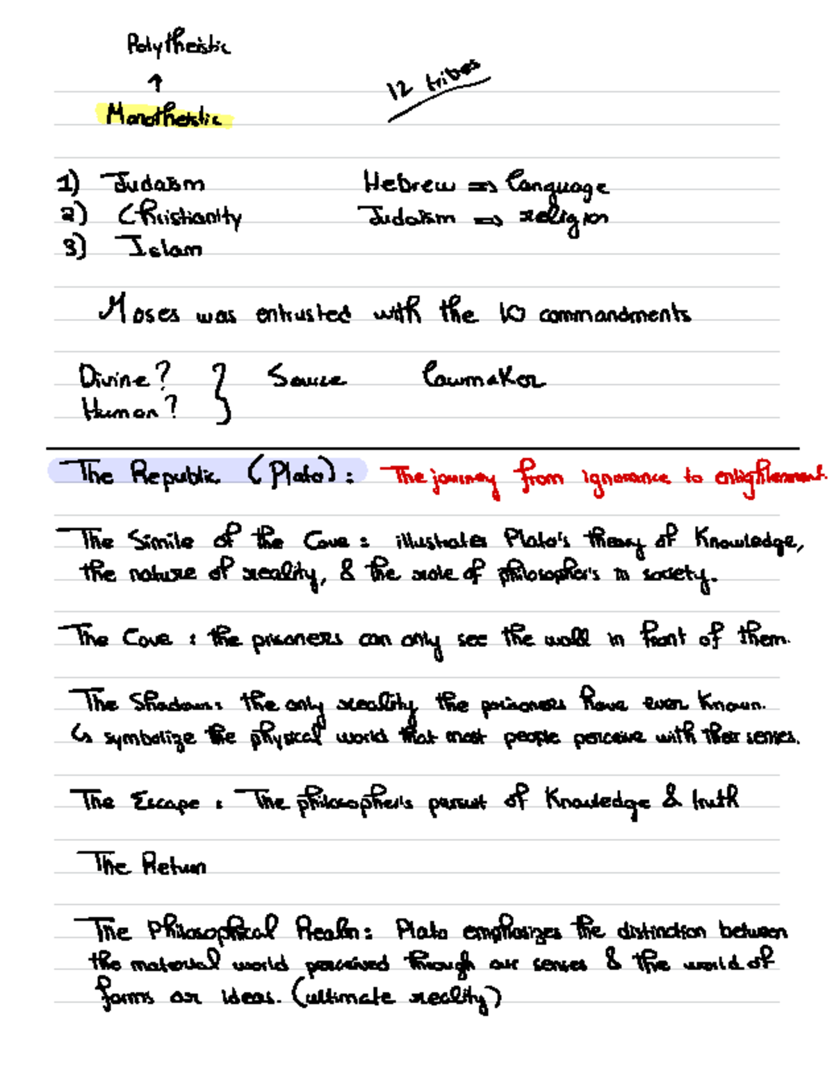 CHLA 202 Plato - notes and analysis for the Republic - Polytheistic ↑ ...