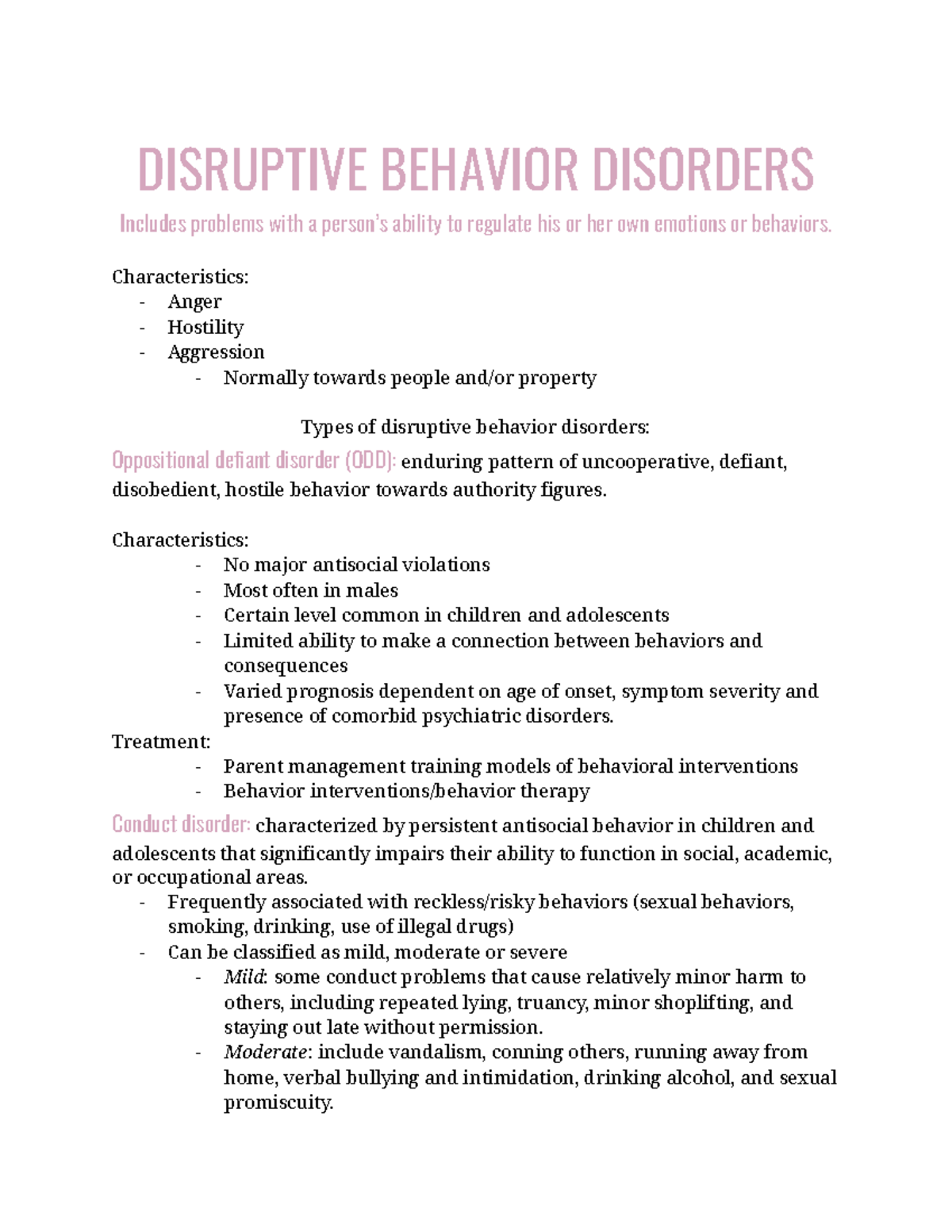 Behavior Disorders N a DISRUPTIVE BEHAVIOR DISORDERS Includes behavior-disorders-n-a-disruptive-behavior-disorders-includes