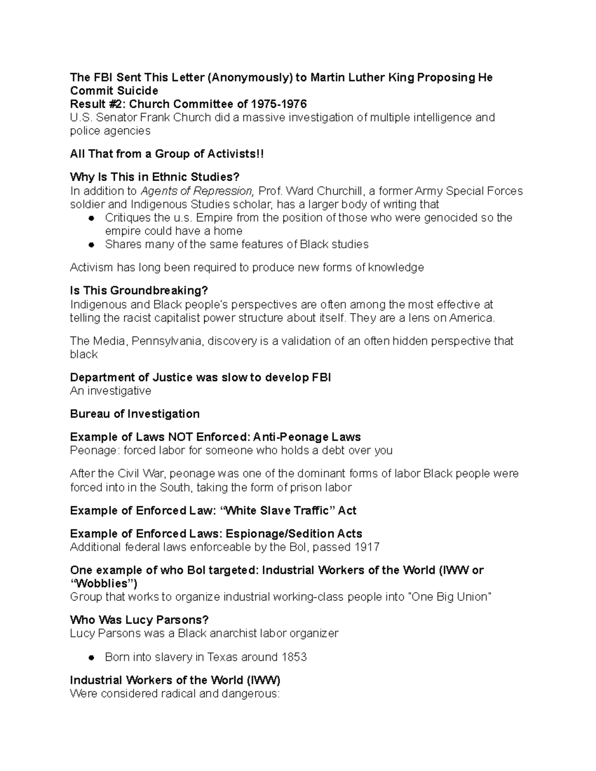 Class Notes #6 10-15-20 - The FBI Sent This Letter (Anonymously) to ...