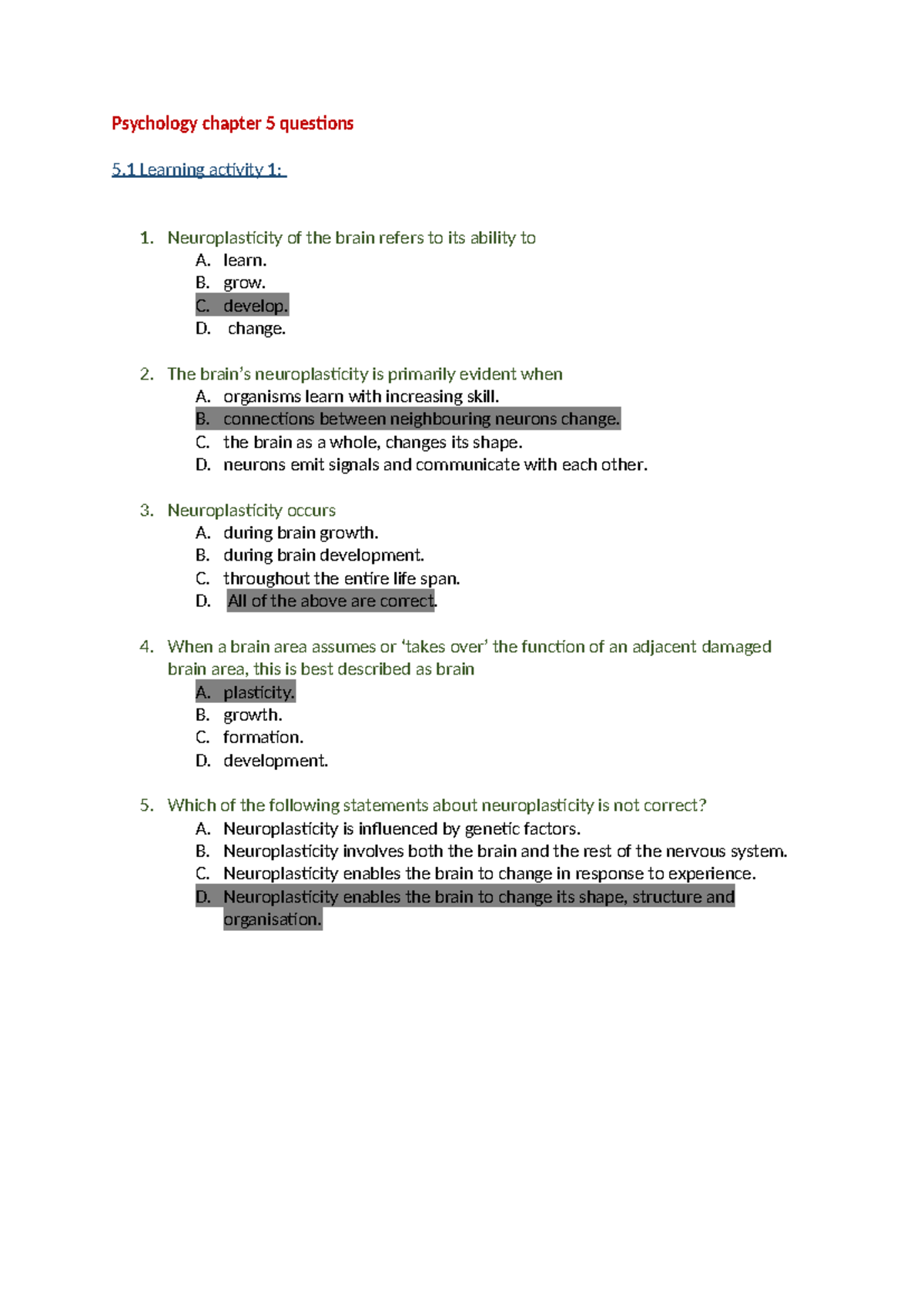 Psychology chapter 5 questions - Psychology chapter 5 questions 5 ...