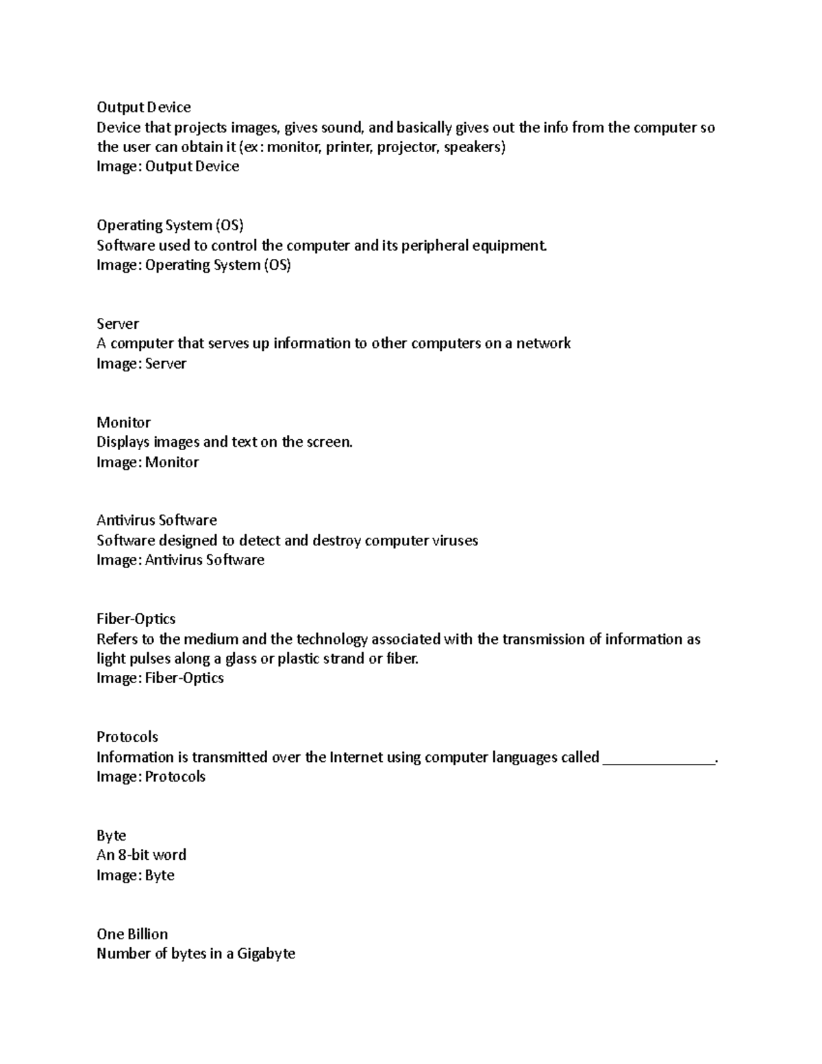 Computer science 8 - Output Device Device that projects images, gives ...