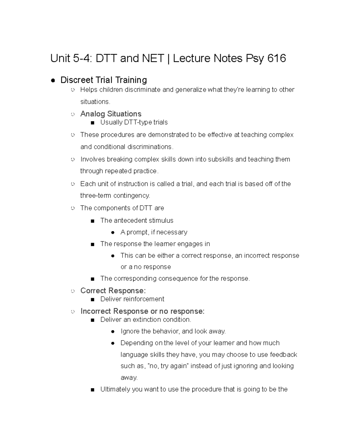 Unit 5-4 DTT and NET Lecture Notes Psy 616 - Unit 5-4: DTT and NET ...