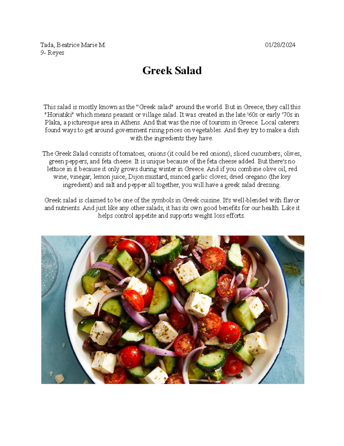 Culinary Assignment #1 with picture - Tada, Beatrice Marie M. 01/28/ 9 ...