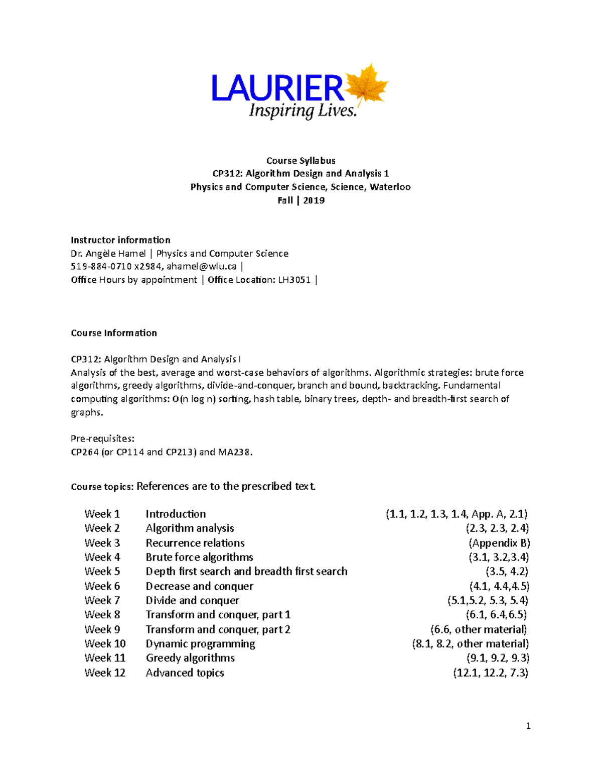 Cp312oc 202101 syllabus - Course Syllabus CP312: Algorithm Design and Analysis 1 Physics and ...