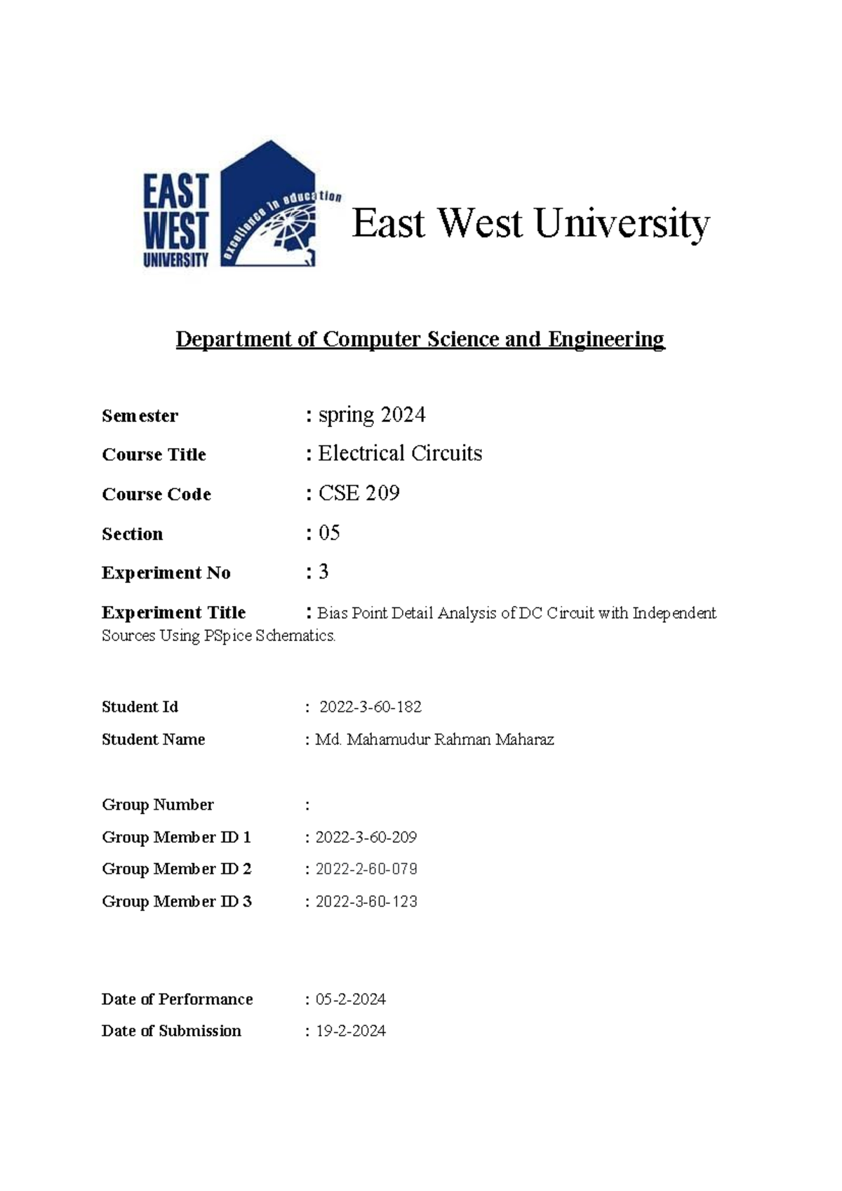 Lab Report 03 Cse 209 Lab 3 East West University Department Of Computer Science And