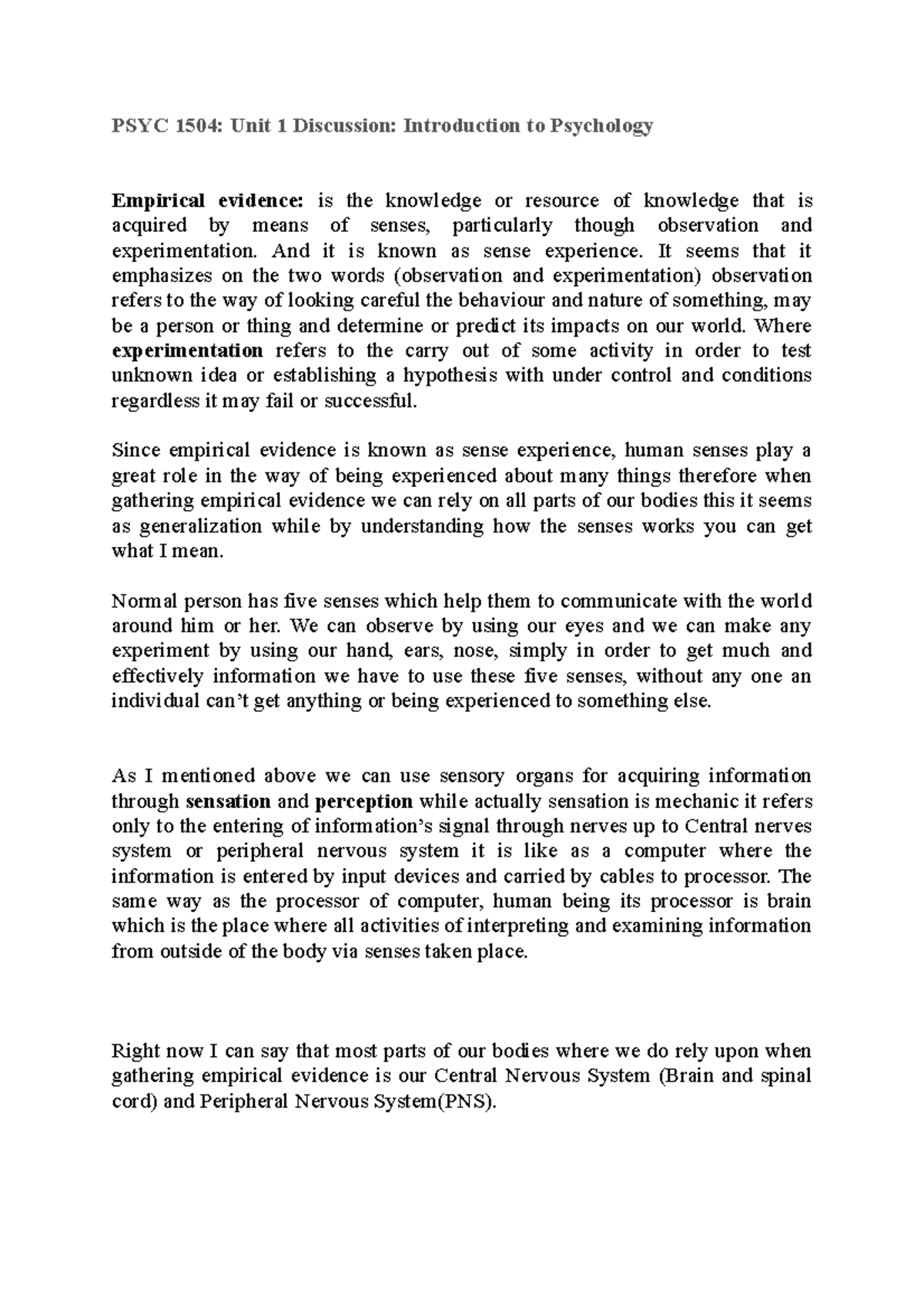 PSYC 1504 UNIT 1 DF Assignment Number 32 - PSYC 1504: Unit 1 Discussion: Introduction to ...