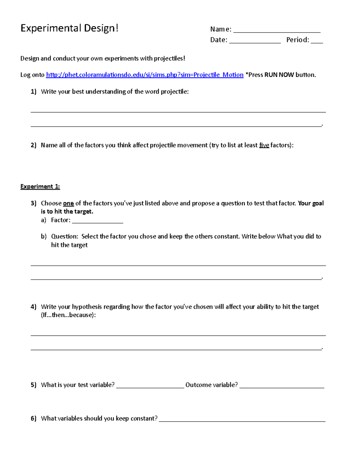 Lab 4-Projectile Exp Design - Experimental Design! Name ...