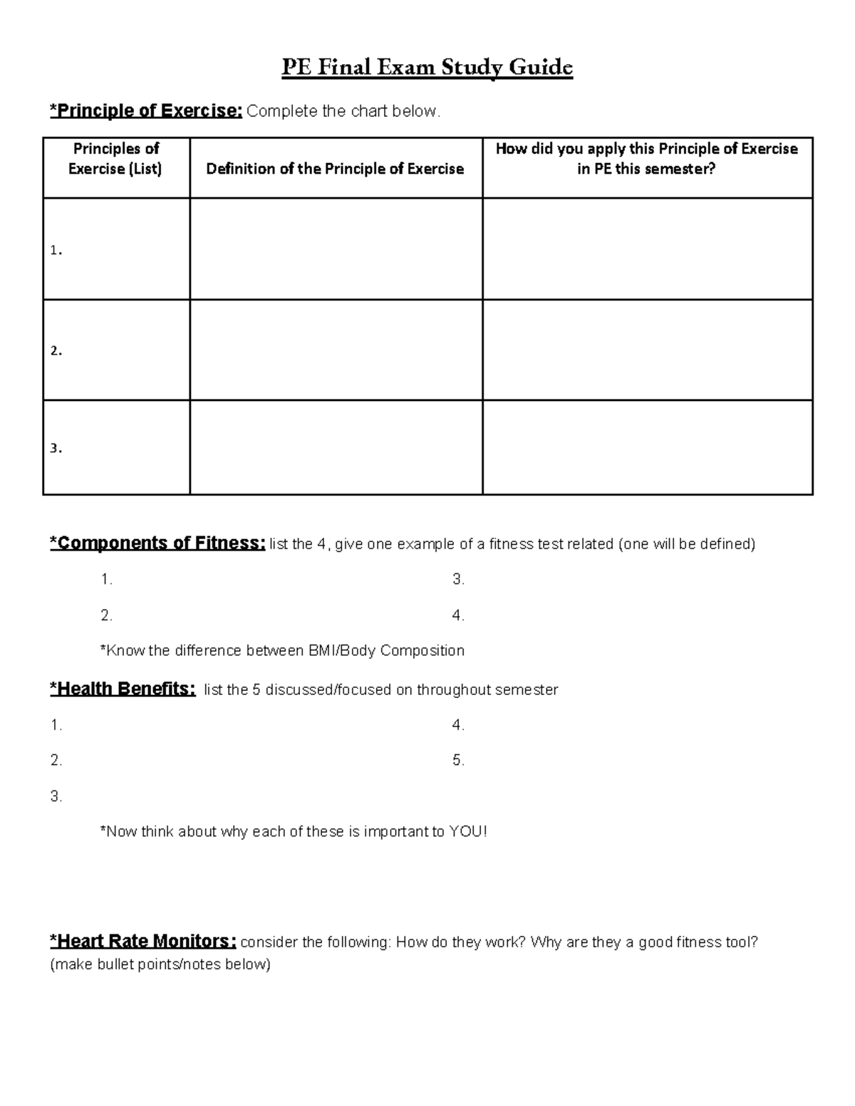 PE Final Exam Review - Gjdkfljgldfkj - PE Final Exam Study Guide ...