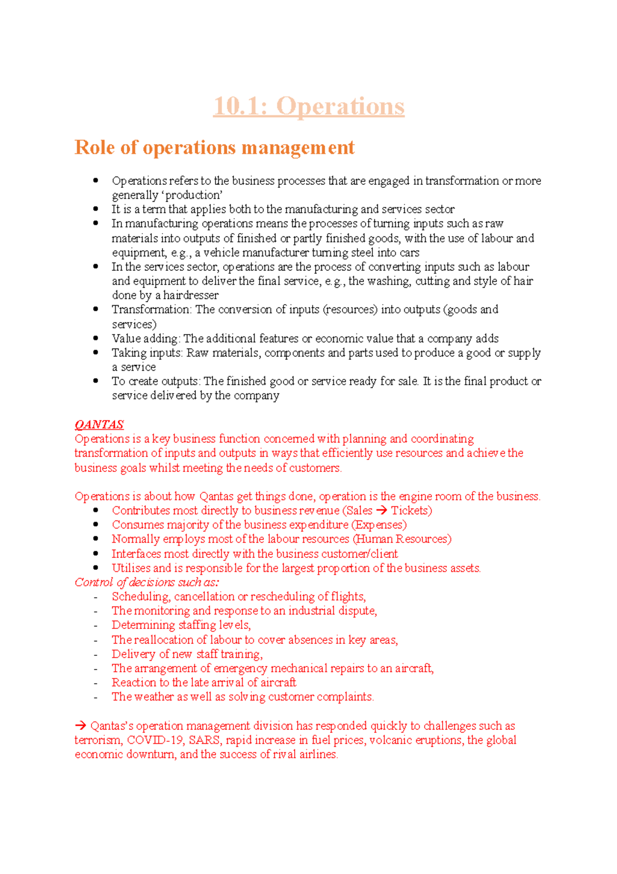 HSC CONTENT OPERATIONS NOTES - 10: Operations Role of operations ...