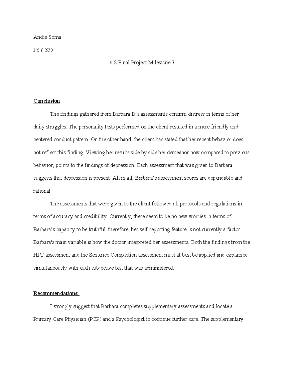 Andie Soma PSY 335, 6-2 Final Project Milestone 3 - Andie Soma PSY 335 6-2 Final Project ...