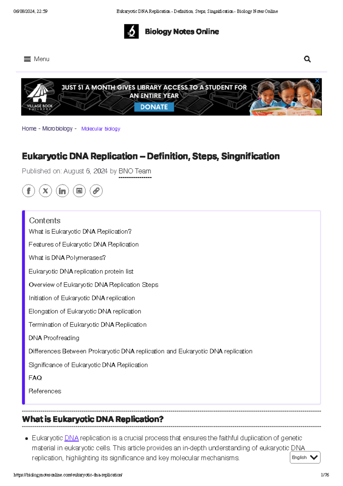 Eukaryotic DNA Replication - Definition, Steps, Singnification ...