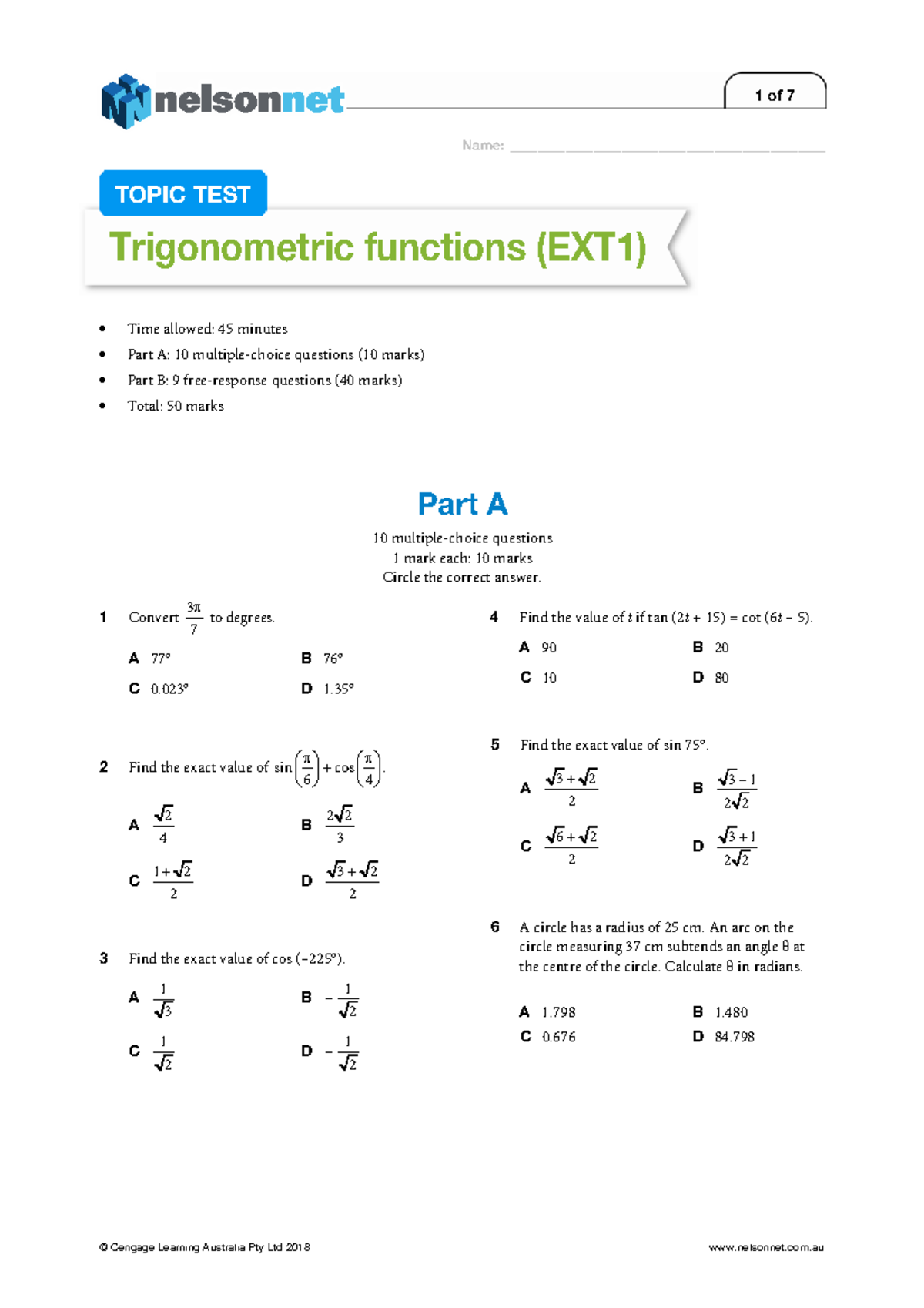CH 11 - Trigonometric functions (ext) - Name ...