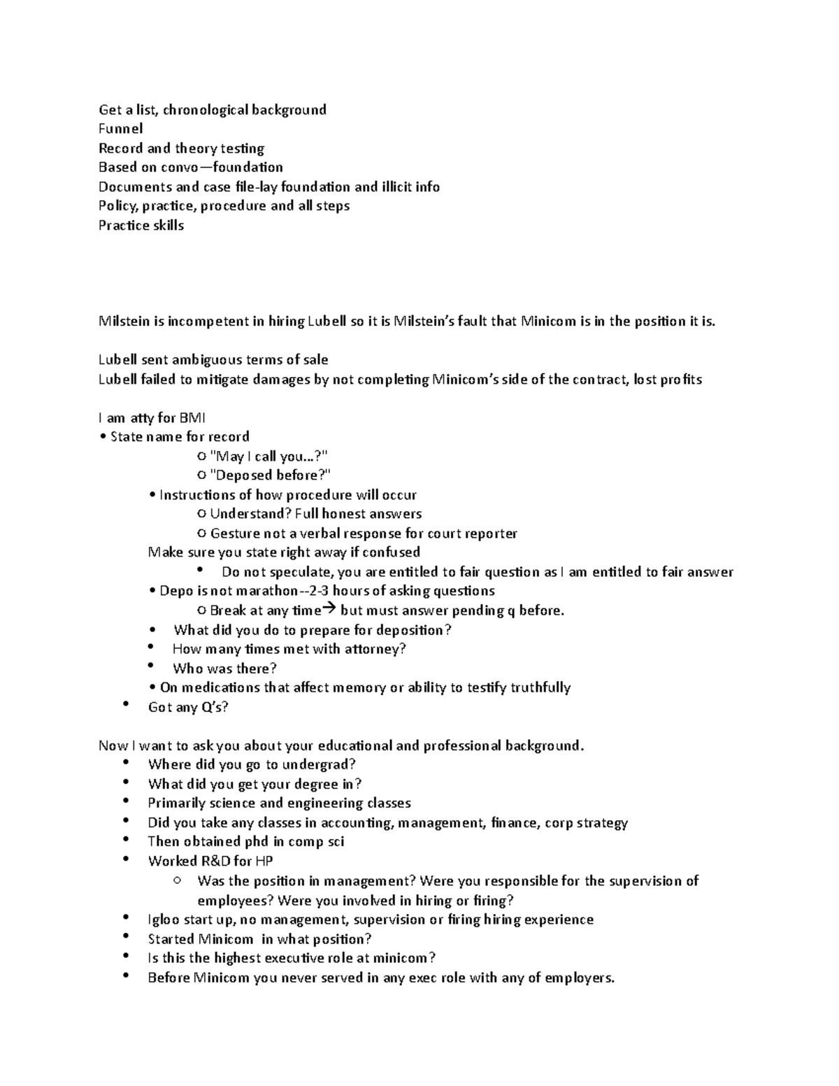 Final Deposition - This document outlines all of the questions and ...