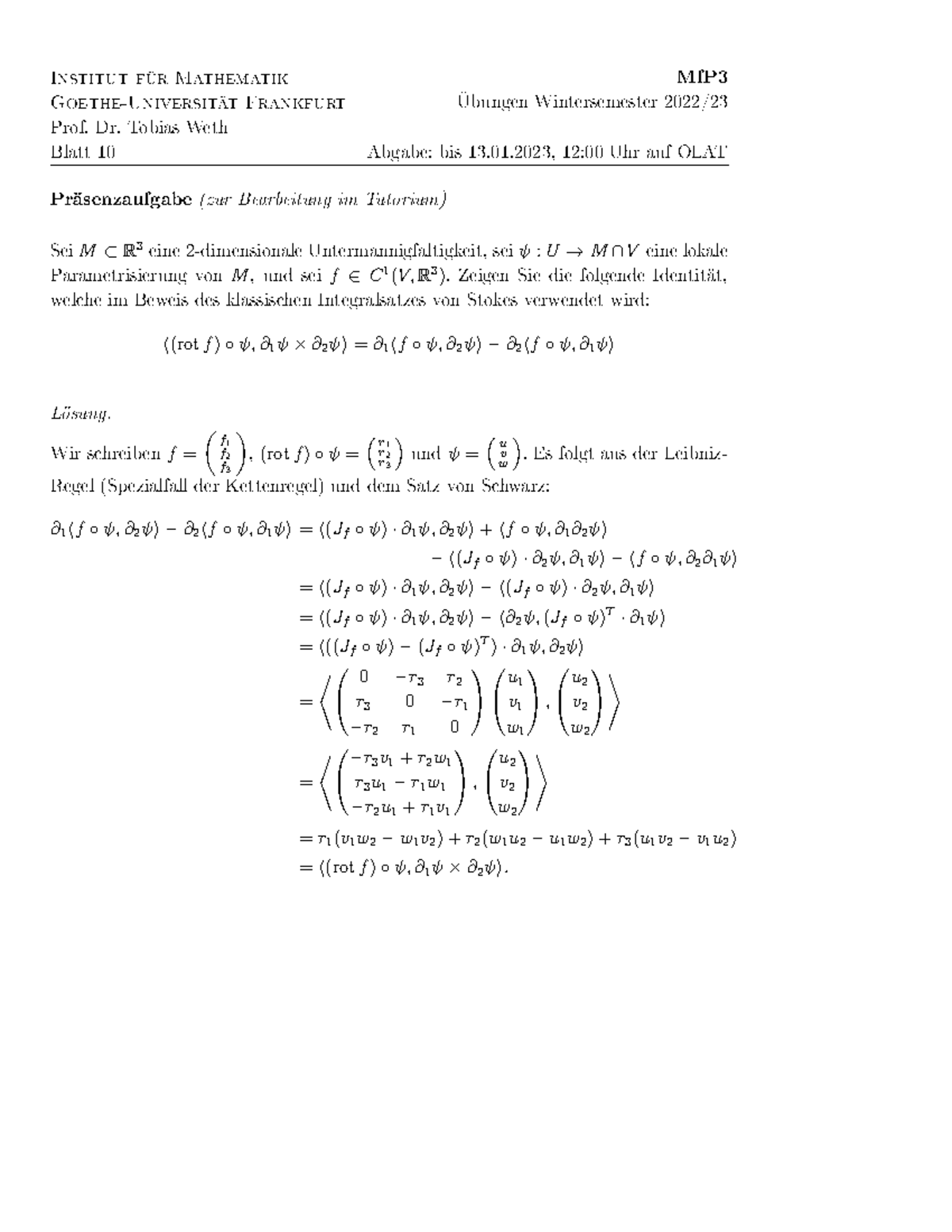 Mathe 3 Blatt 10 Lösung - ♥st t t ür t ♠ t ♦ t ♥ rs tät r ♥ rt Pr♦ r ♦ s t - Studocu
