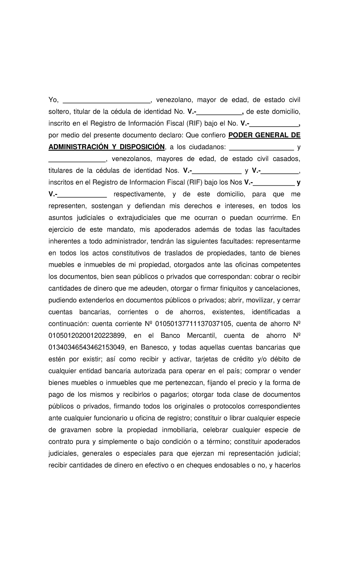 Modelo de Poder General de Administracion y Disposicion - Yo ...