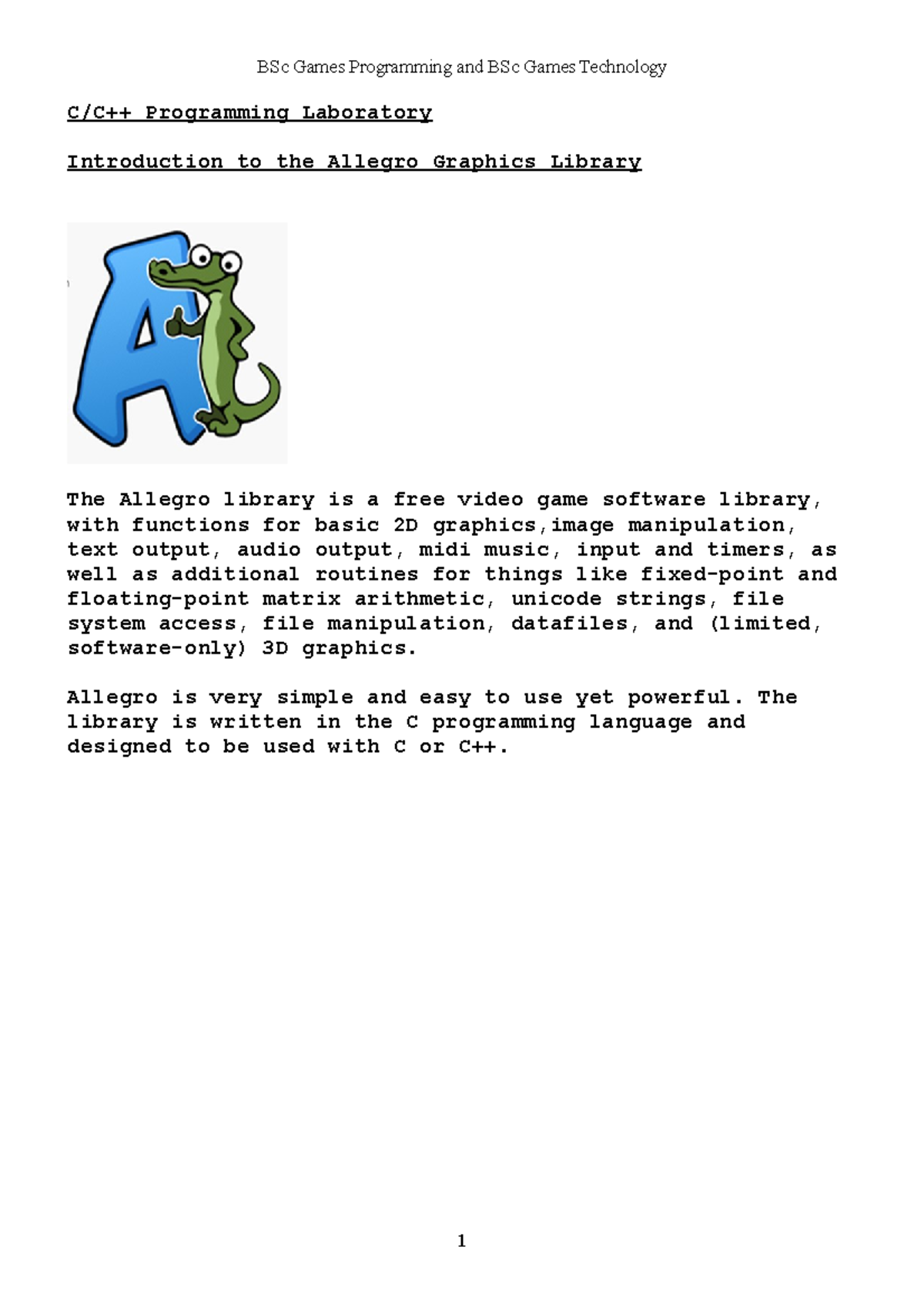 Software Programming Laboratory Intro To Allegro 2016 2017 Lab1 Bsc