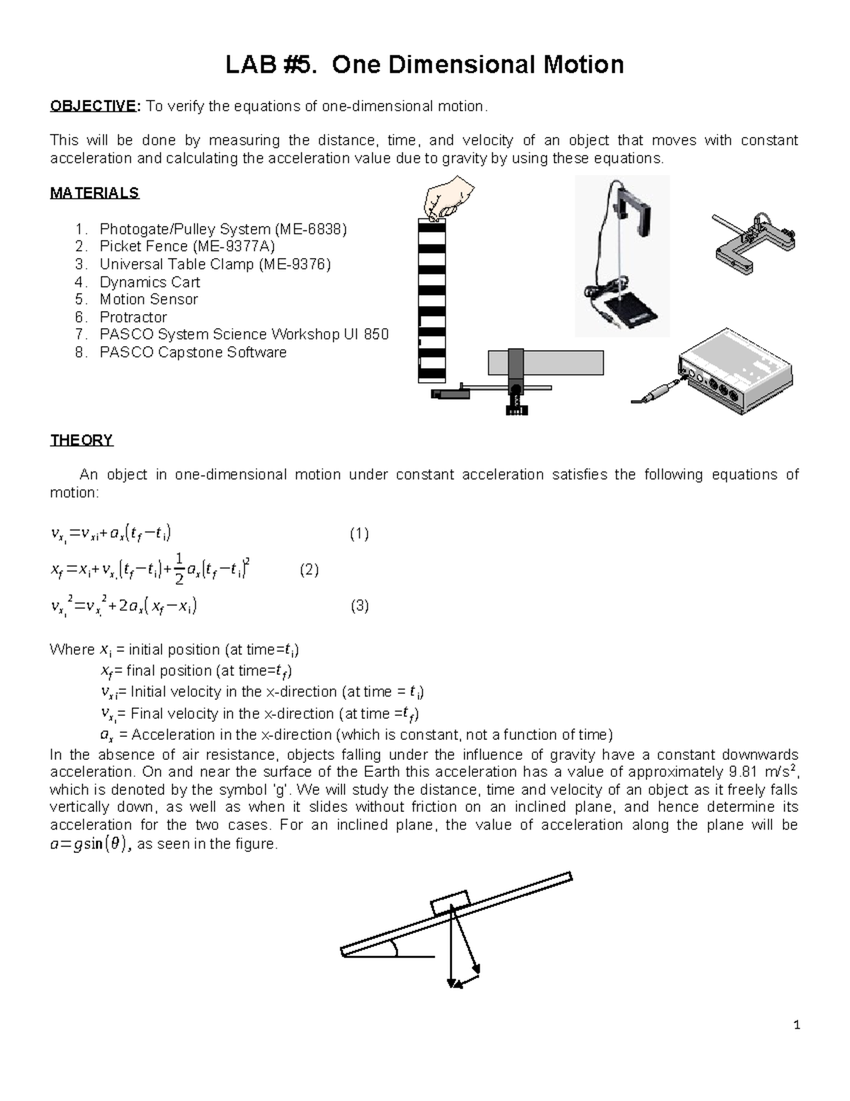 LAB #5. One dimensional motion - LAB #5. One Dimensional Motion ...