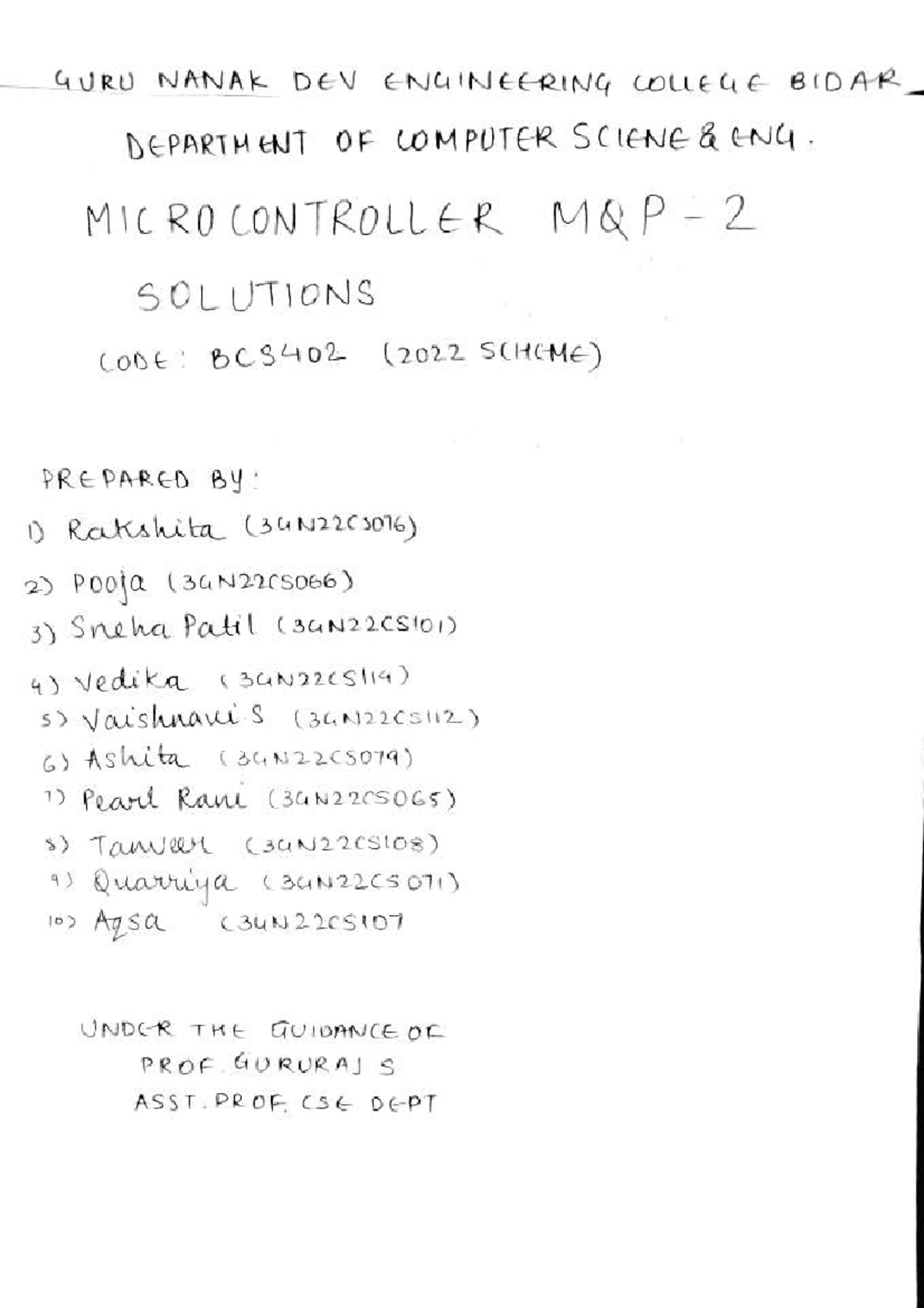 Mqp 2 bcs402 solutions - Solved model question paper for microcontroller - GURU NANAK DEV - Studocu