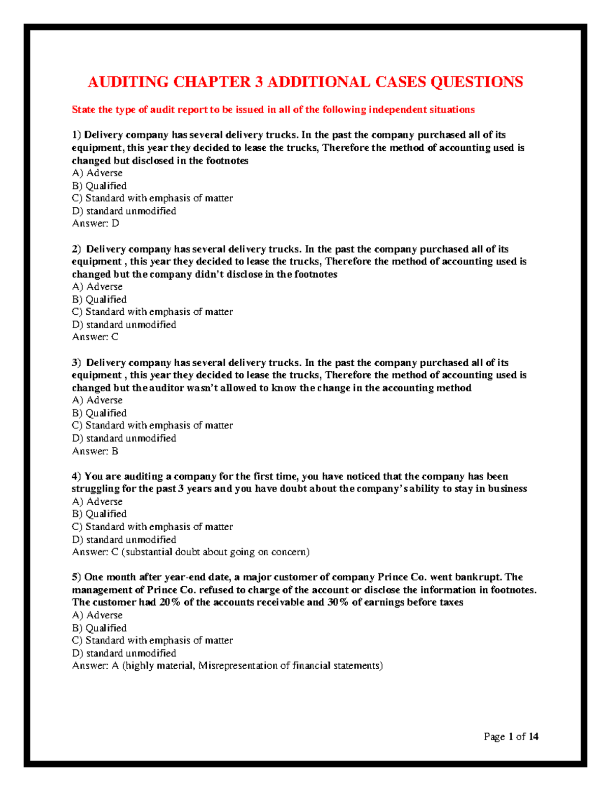 AU Ch3 Cases Questions - AUDITING CHAPTER 3 ADDITIONAL CASES QUESTIONS ...