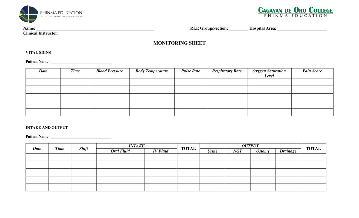 Monitoring Sheet Template - Name