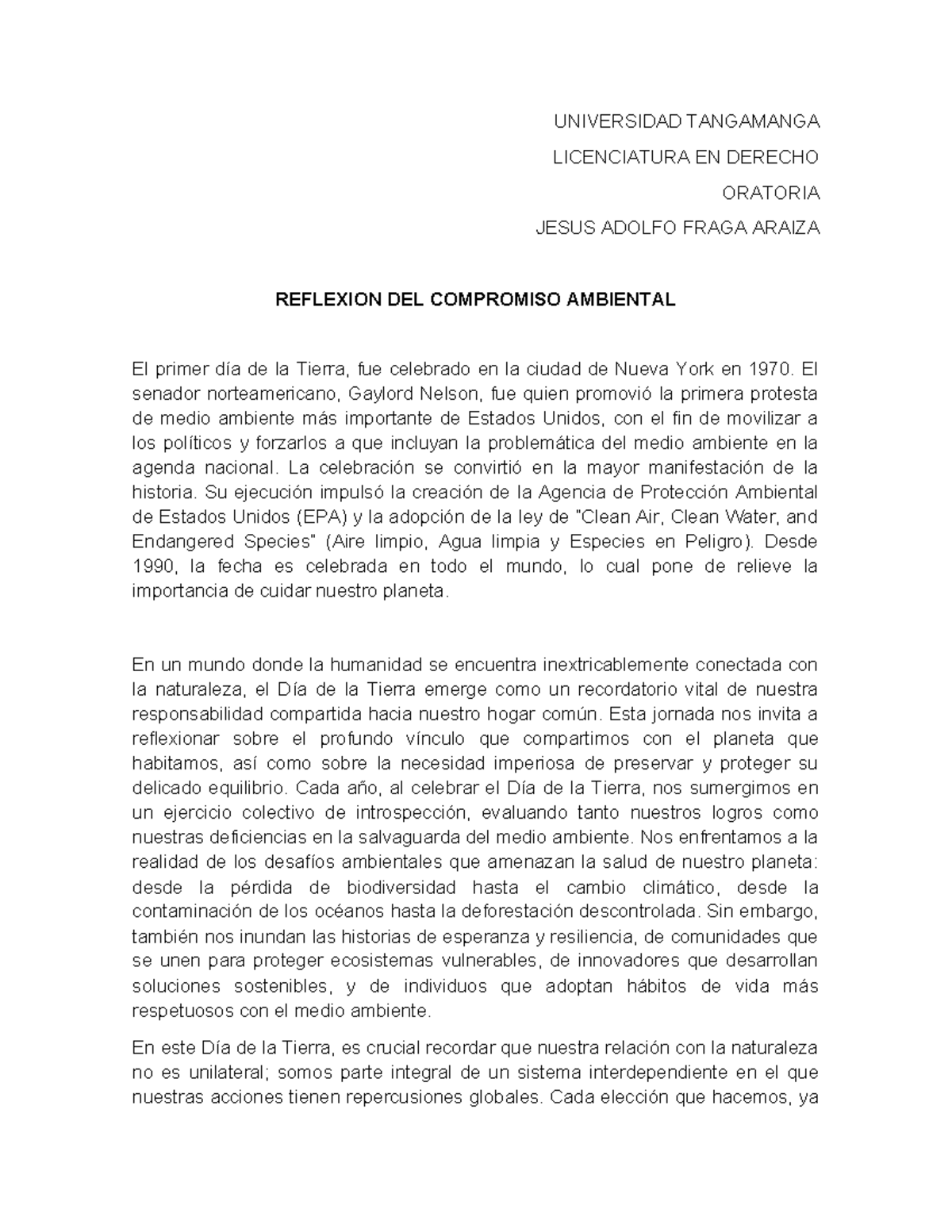 Discurso - UNIVERSIDAD TANGAMANGA LICENCIATURA EN DERECHO ORATORIA ...