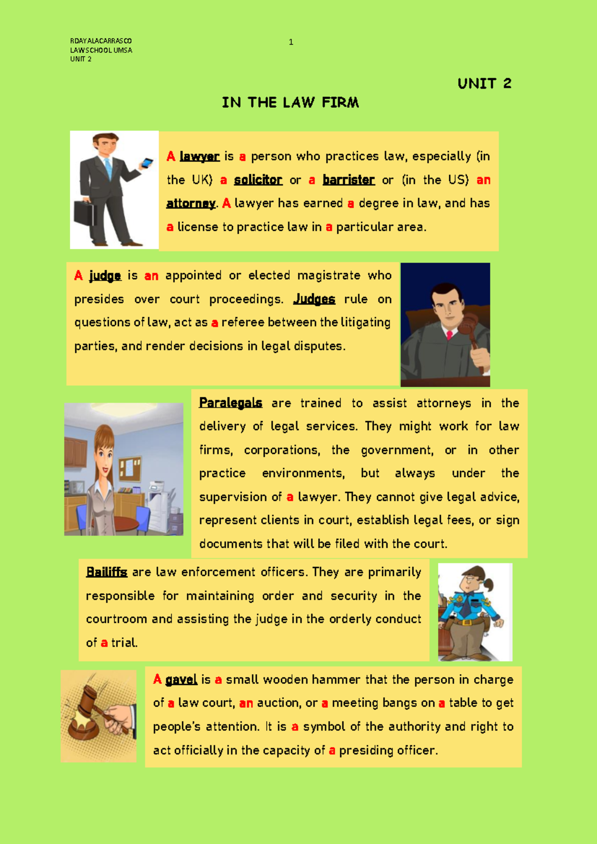 Lección 2 inglés - LAW SCHOOL UMSA UNIT 2 ####### 1 UNIT 2 IN THE LAW ...