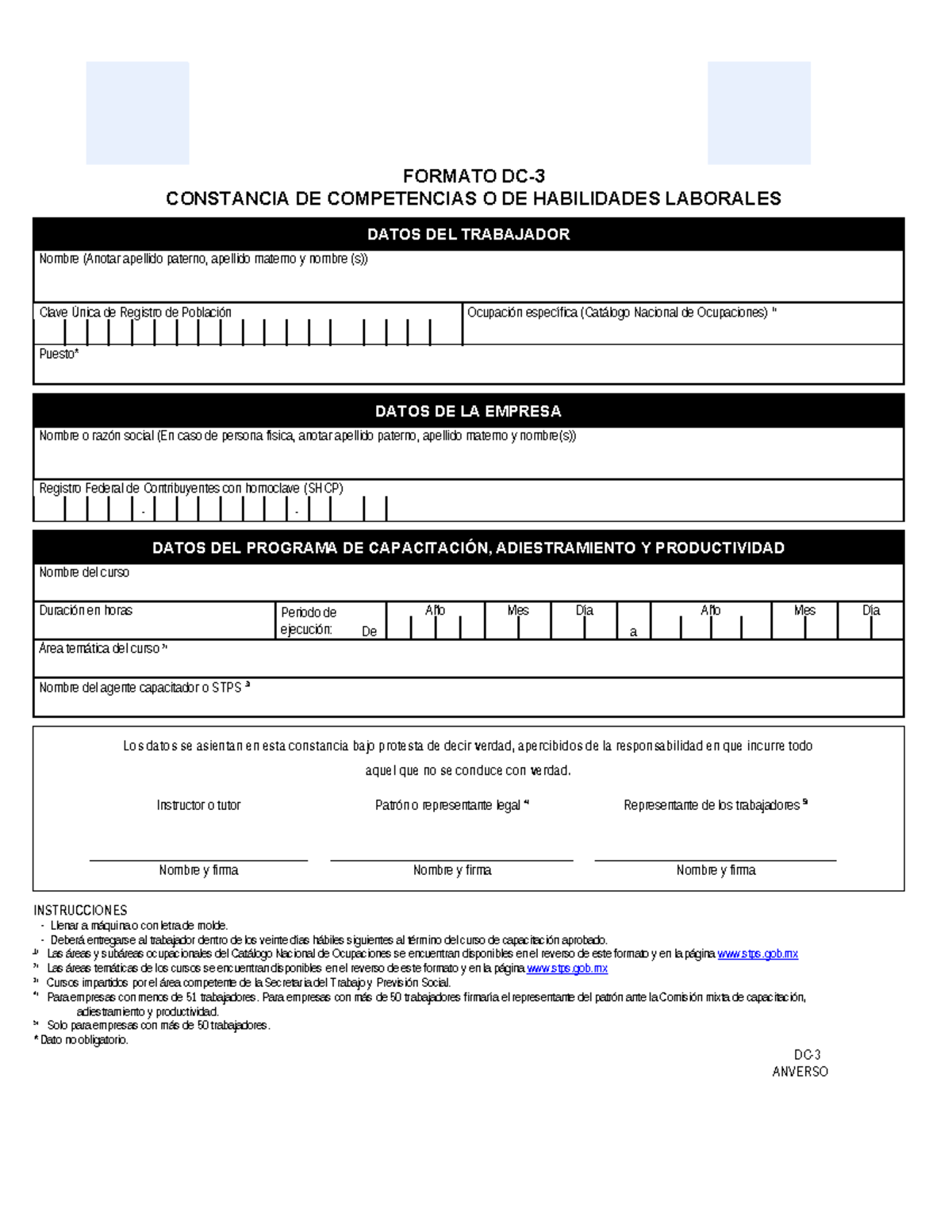 Formato DC-3 - FORMATO DC- CONSTANCIA DE COMPETENCIAS O DE HABILIDADES ...