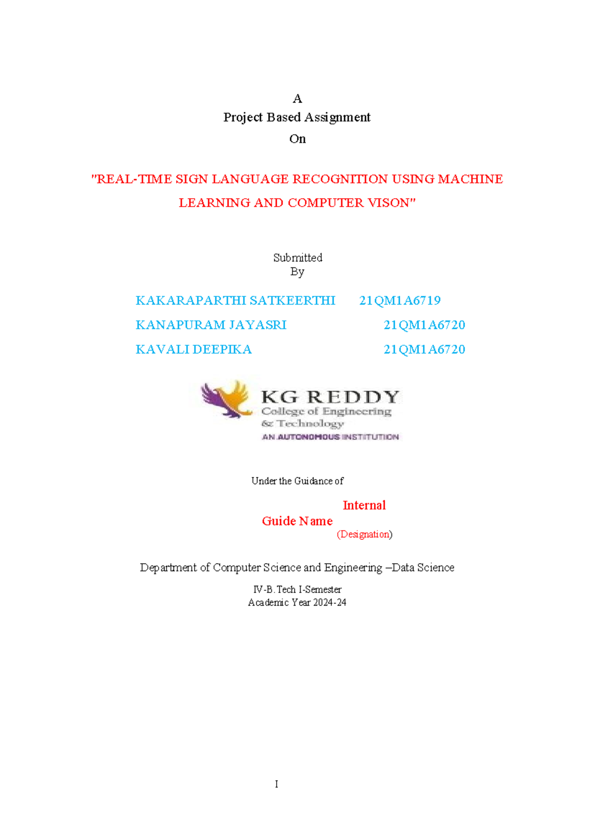 PBA Report SIGN Lsnguage - A Project Based Assignment On "REAL-TIME ...