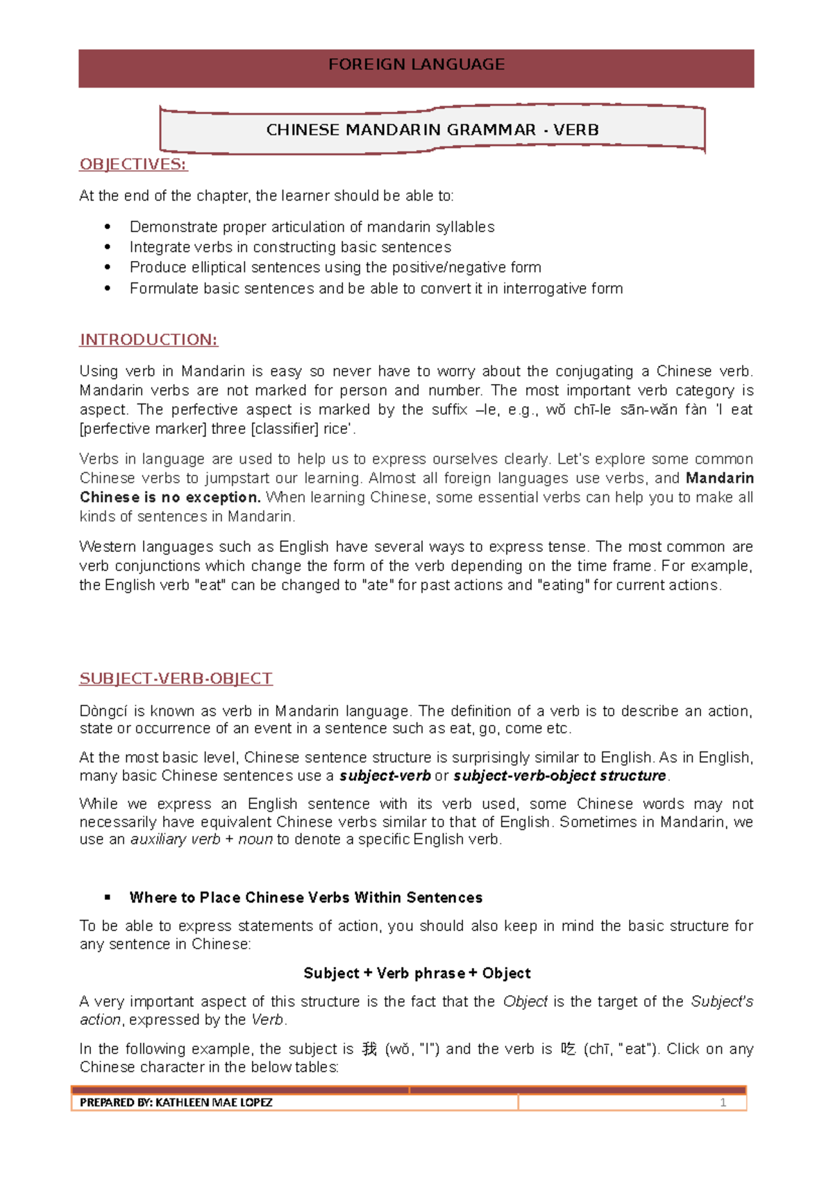 Module 6 - This is a Foreign Language course that will develop the ...