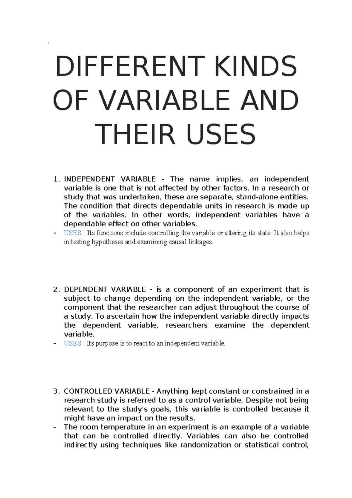 Different Kinds OF Variable - DIFFERENT KINDS OF VARIABLE AND THEIR ...