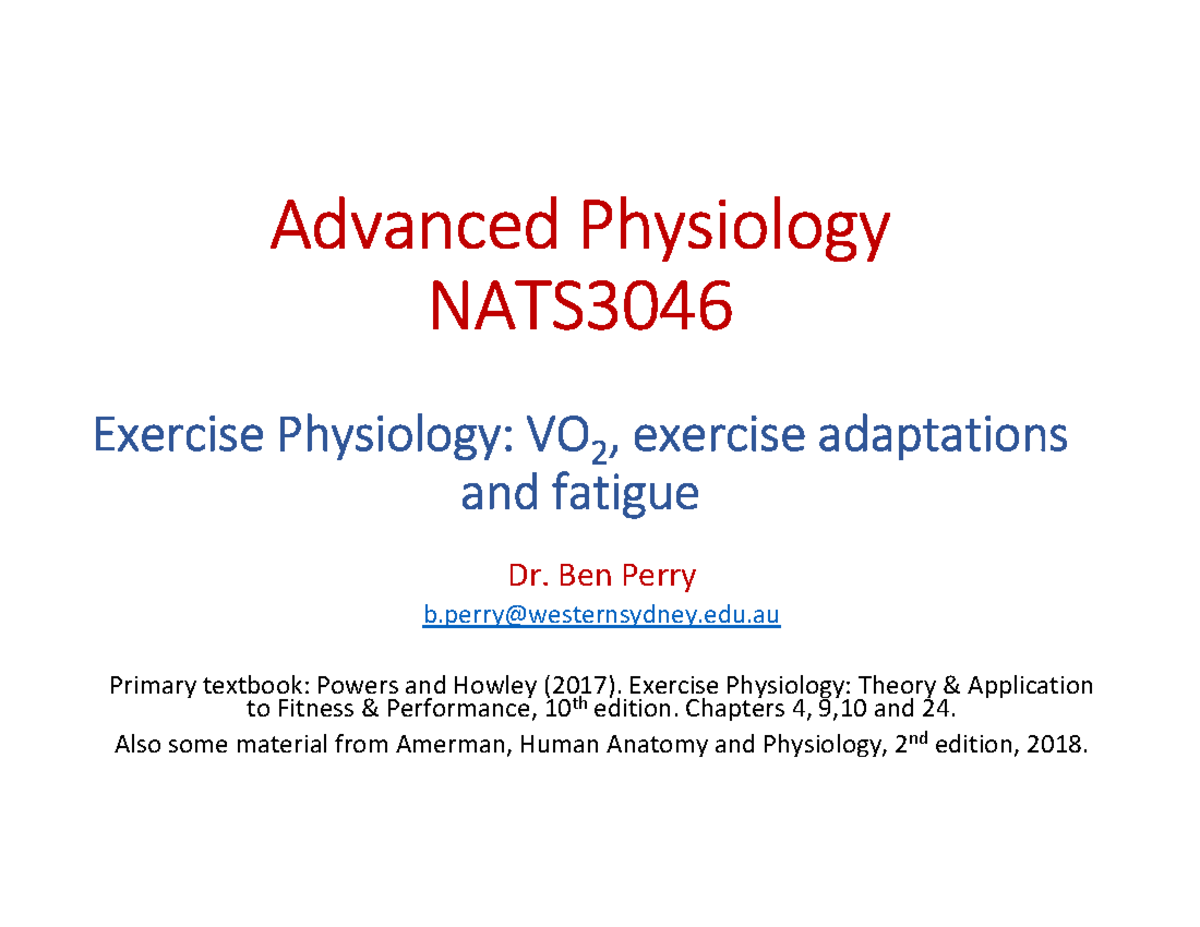 Exercise Physiology lecture 1pp - Advanced Physiology NATS Exercise ...