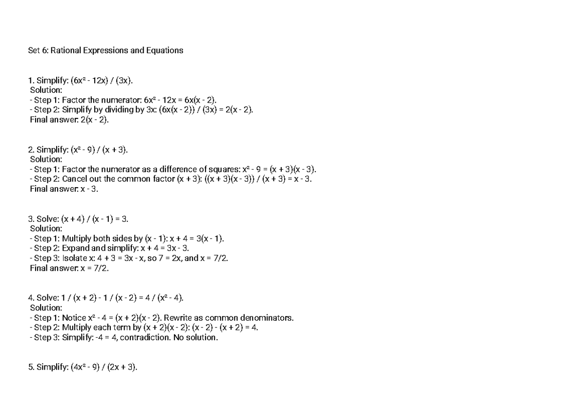 Math aiexam 2024 (10) - Set 6: Rational Expressions and Equations ...