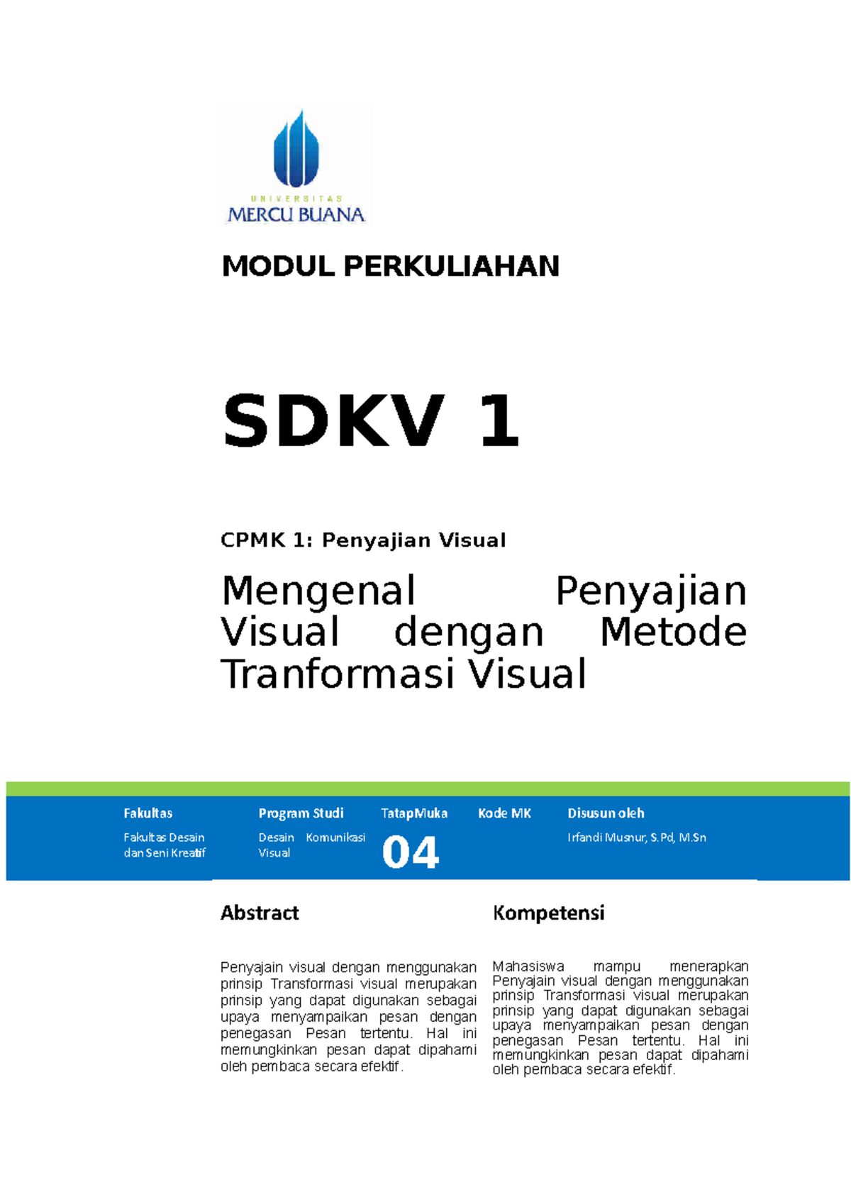 Modul SDKV 1 [TM4] - MODUL PERKULIAHAN SDKV 1 CPMK 1: Penyajian Visual ...