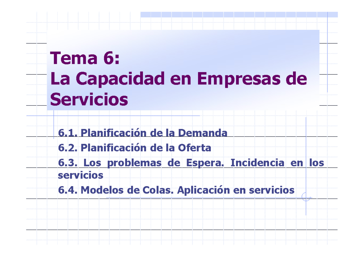 TEMA 6 LA Capacidad EN Empresas DE Servicios - Tema 6: La Capacidad en ...