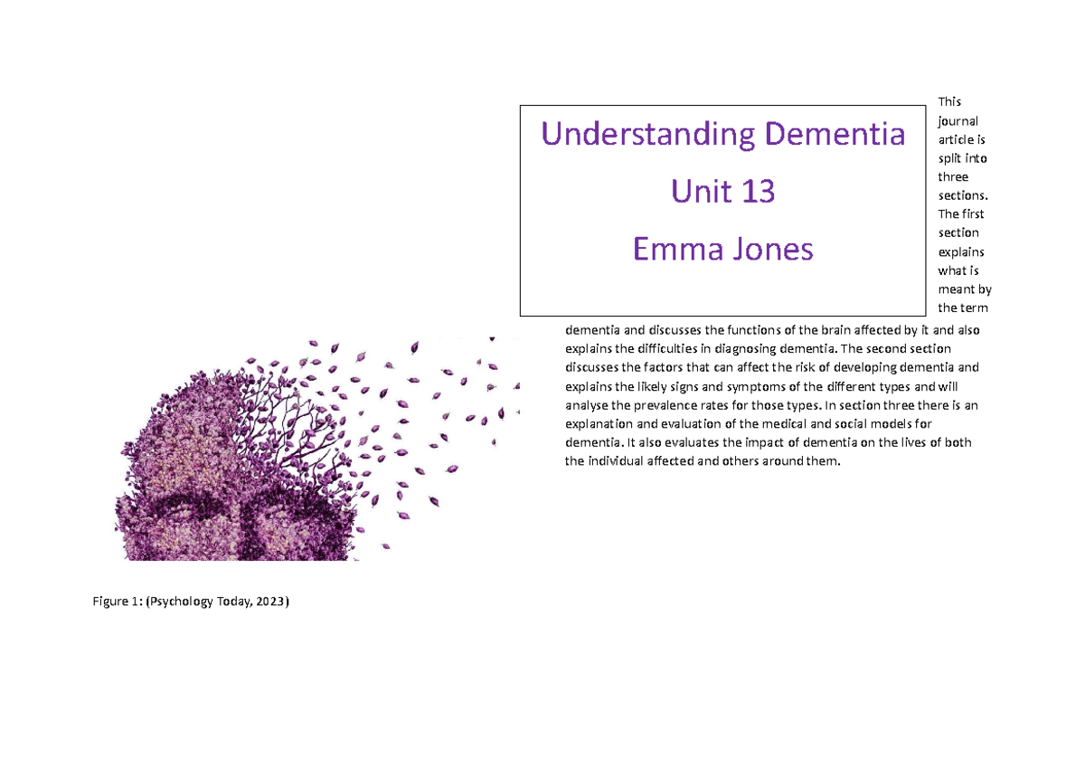 Unit 13 Understanding Dementia 1509237 223 - Figure 1: (Psychology ...