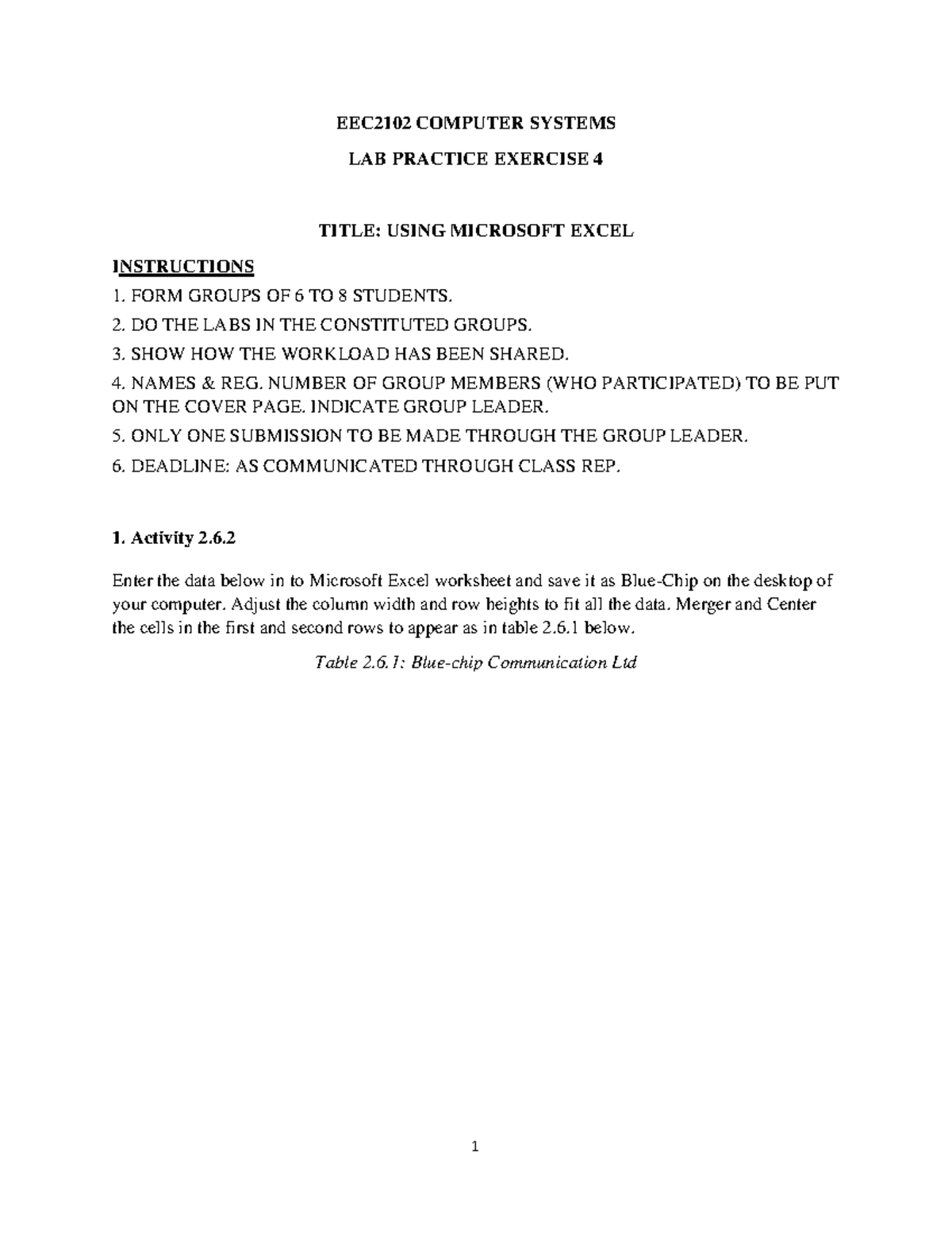 EEC2102-LAB4- Microsoft Excel - EEC2102 COMPUTER SYSTEMS LAB PRACTICE ...