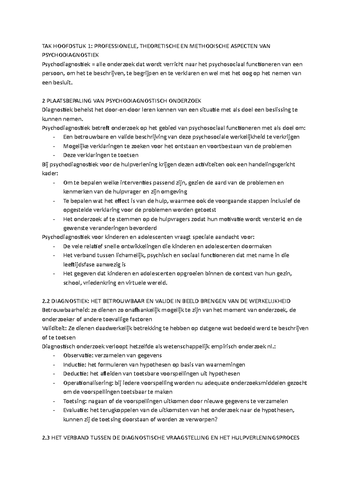 Samenvatting Handboek Psychodiagnostiek Voor De Hulpverlening Aan Kinderen - Hoofdstuk 1 - TAK ...