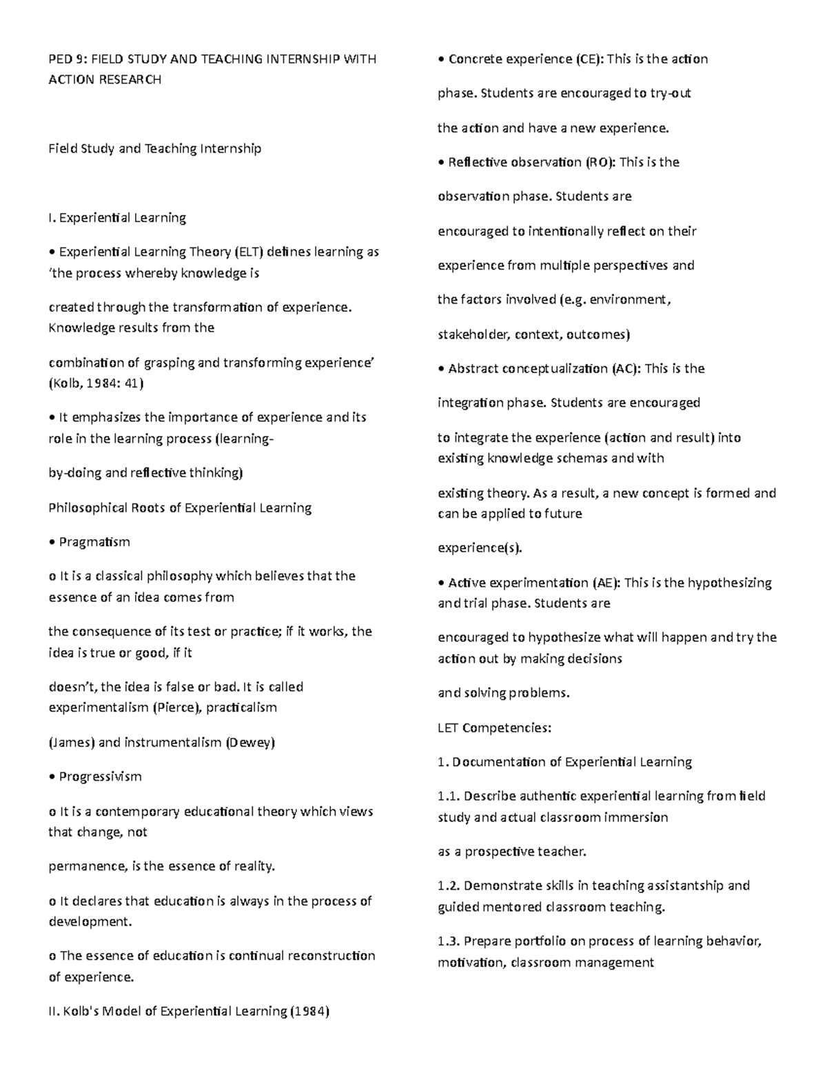 PED 9 educghgbhg - PED 9: FIELD STUDY AND TEACHING INTERNSHIP WITH ACTION RESEARCH Field Study ...