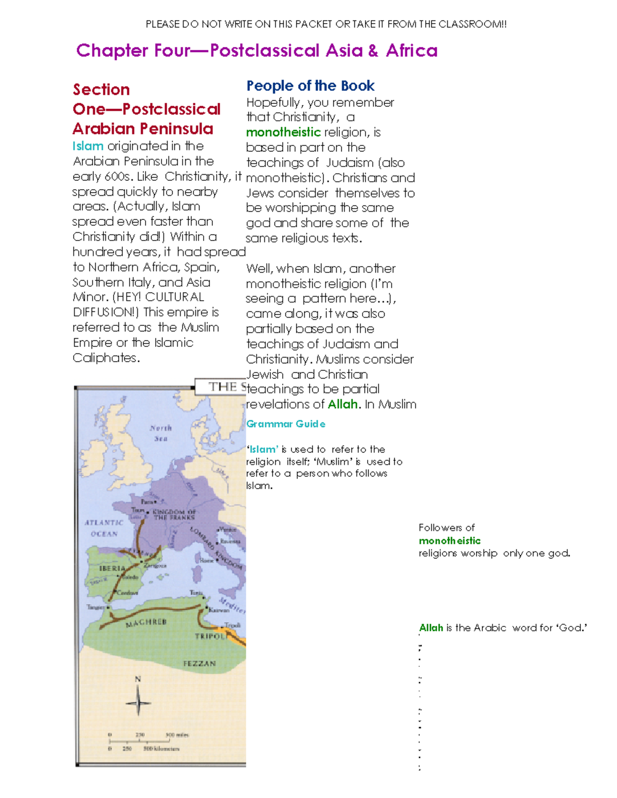 Text Ch 4 PC Asia Africa Honors - PLEASE DO NOT WRITE ON THIS PACKET OR ...