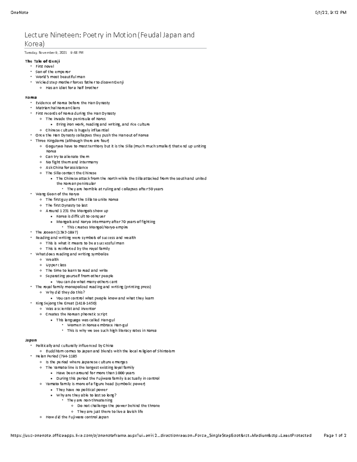 Lecture Nineteen- Poetry in Motion (Feudal Japan and Korea) - OneNote 6 ...