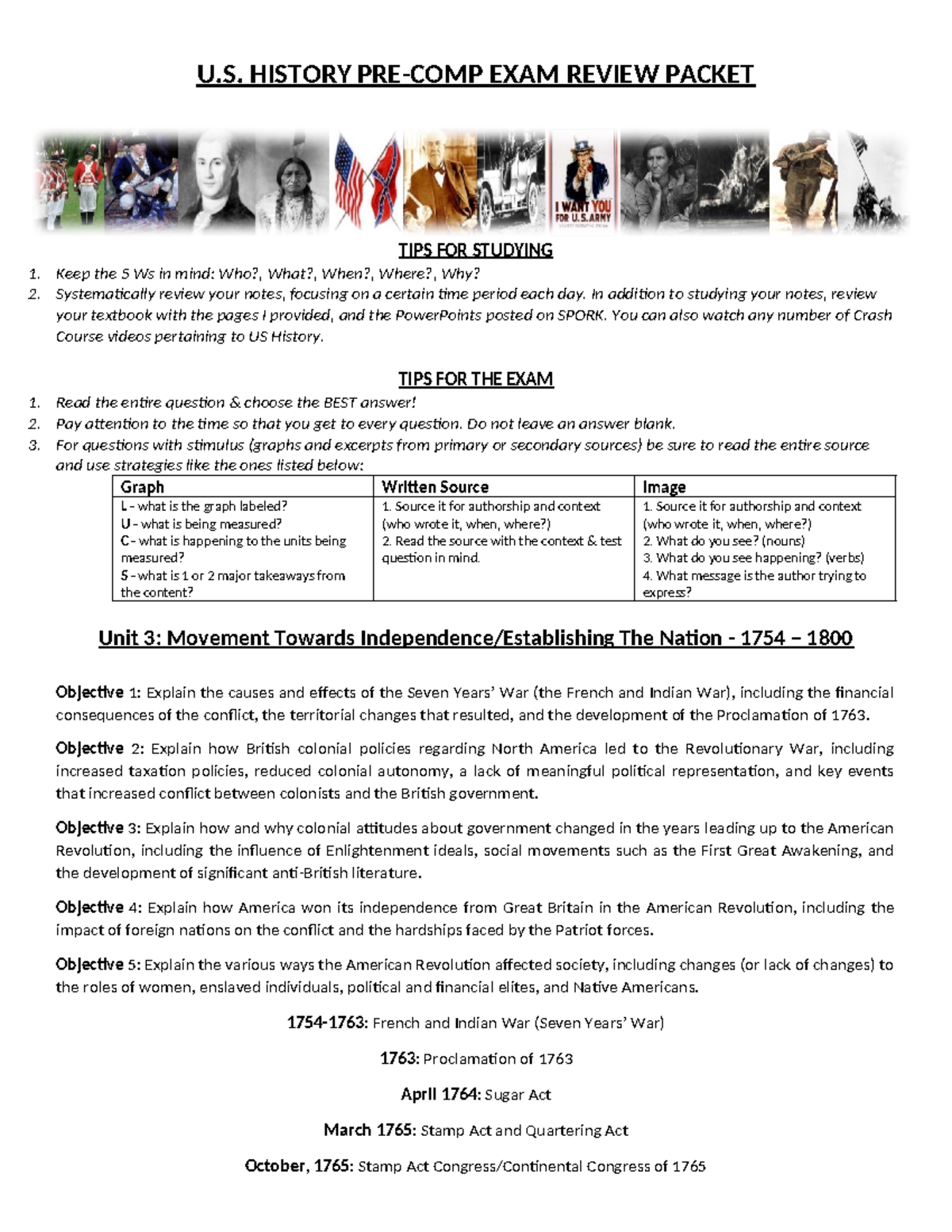 23-24 Pre-comp Study Guide - U. HISTORY PRE-COMP EXAM REVIEW PACKET ...