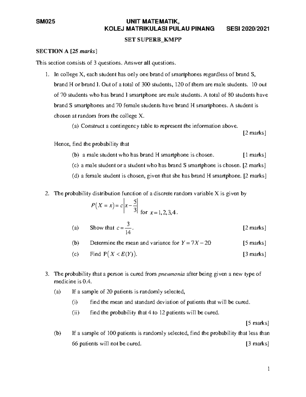 SM025 KMPP PRE PSPM Question - KOLEJ MATRIKULASI PULAU PINANG SESI 2020 ...