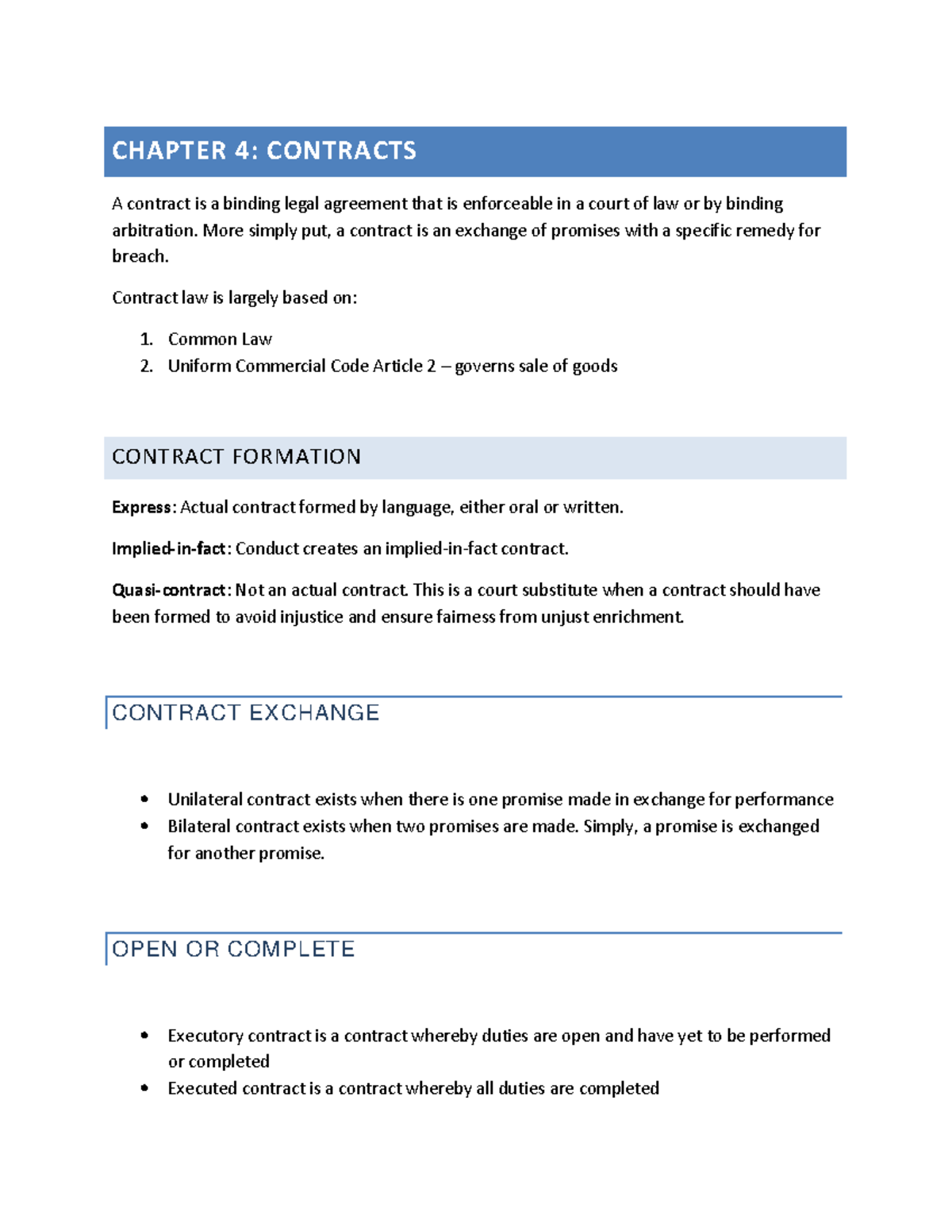 REG-Sample -Sample - CHAPTER 4: CONTRACTS A contract is a binding legal ...