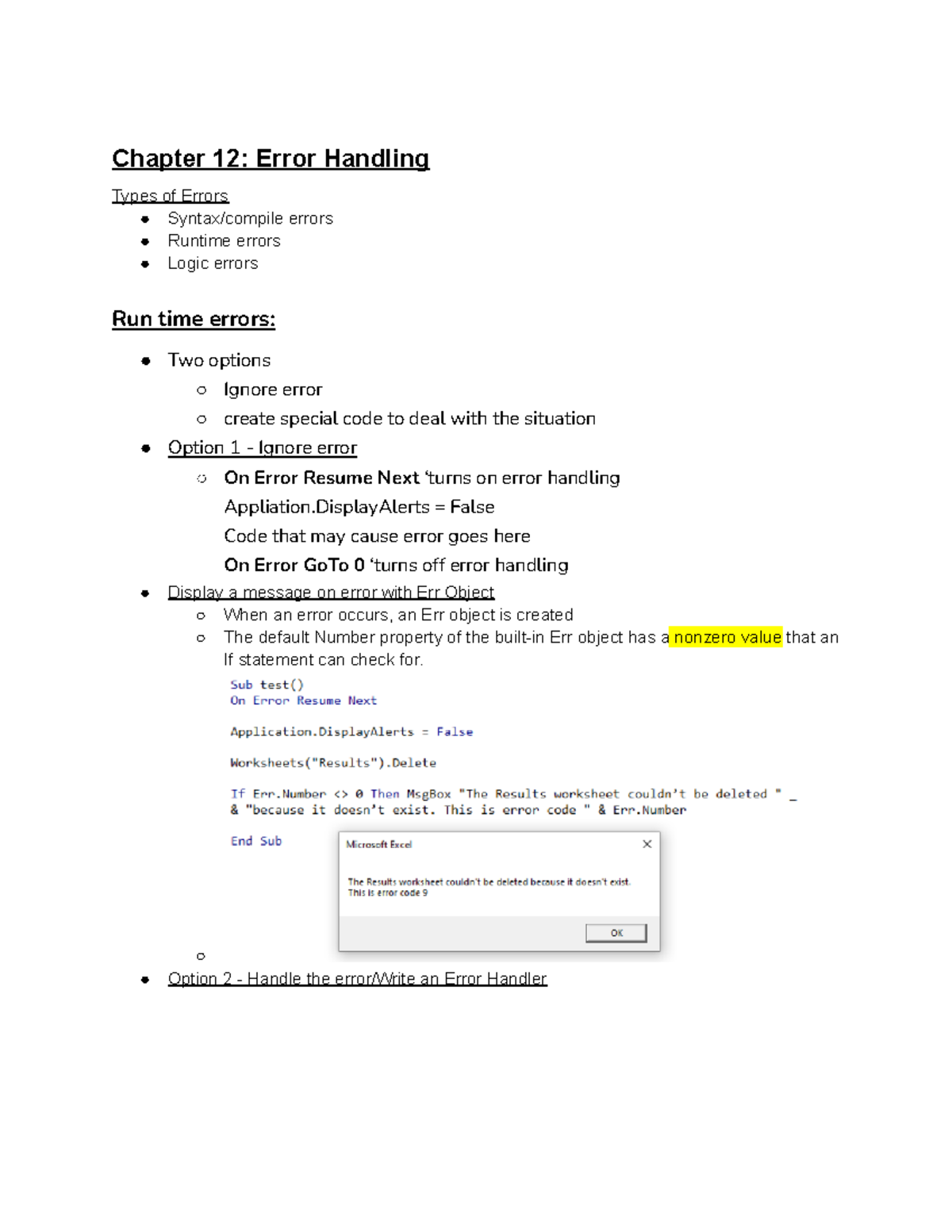CP212 Final PREP - Chapter 12: Error Handling Types of Errors Syntax ...